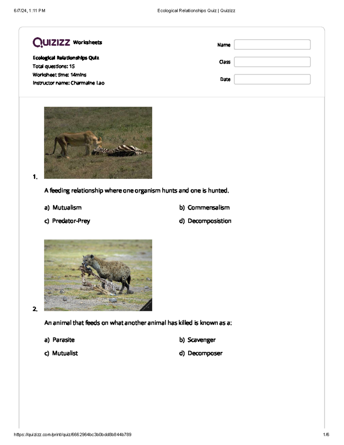 Ecological Relationships Quiz Quizizz - Worksheets Ecological ...