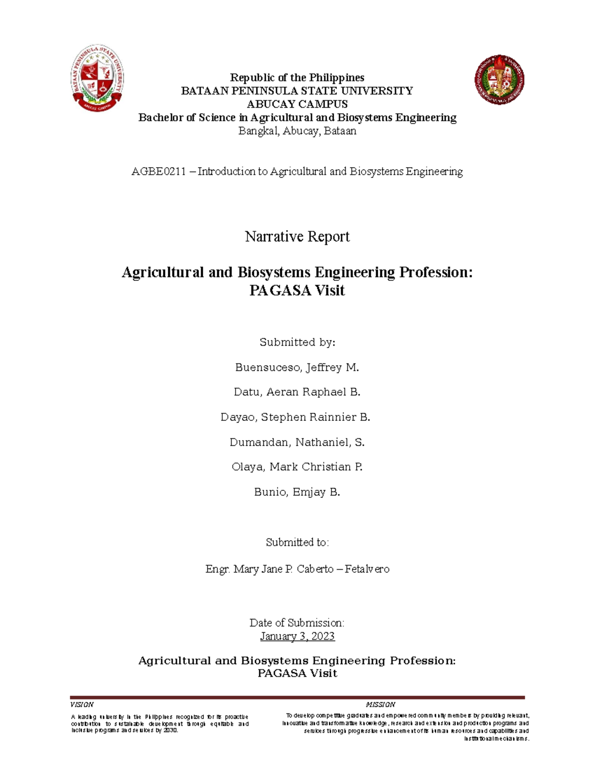 Buensuceso, Jeffrey M. ( Pagasa- Visit- Narrative- Report) - Republic ...
