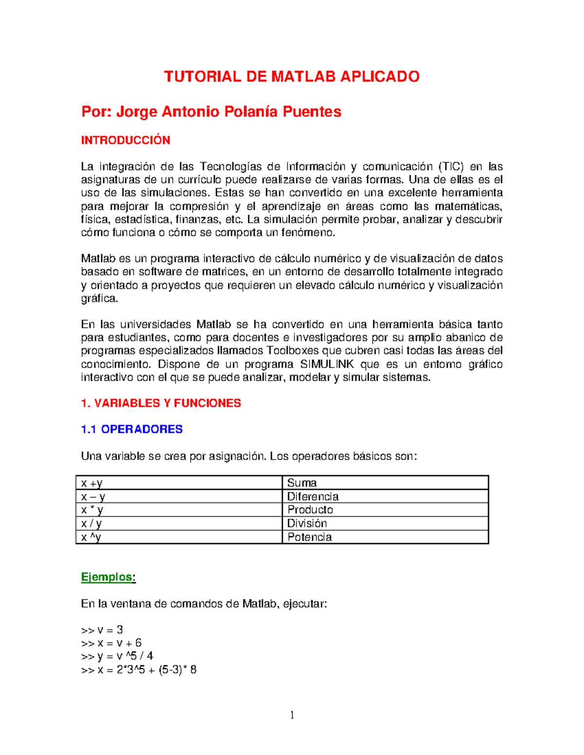 Tutorial Matlab con ejercicios aplicados - TUTORIAL DE MATLAB APLICADO ...