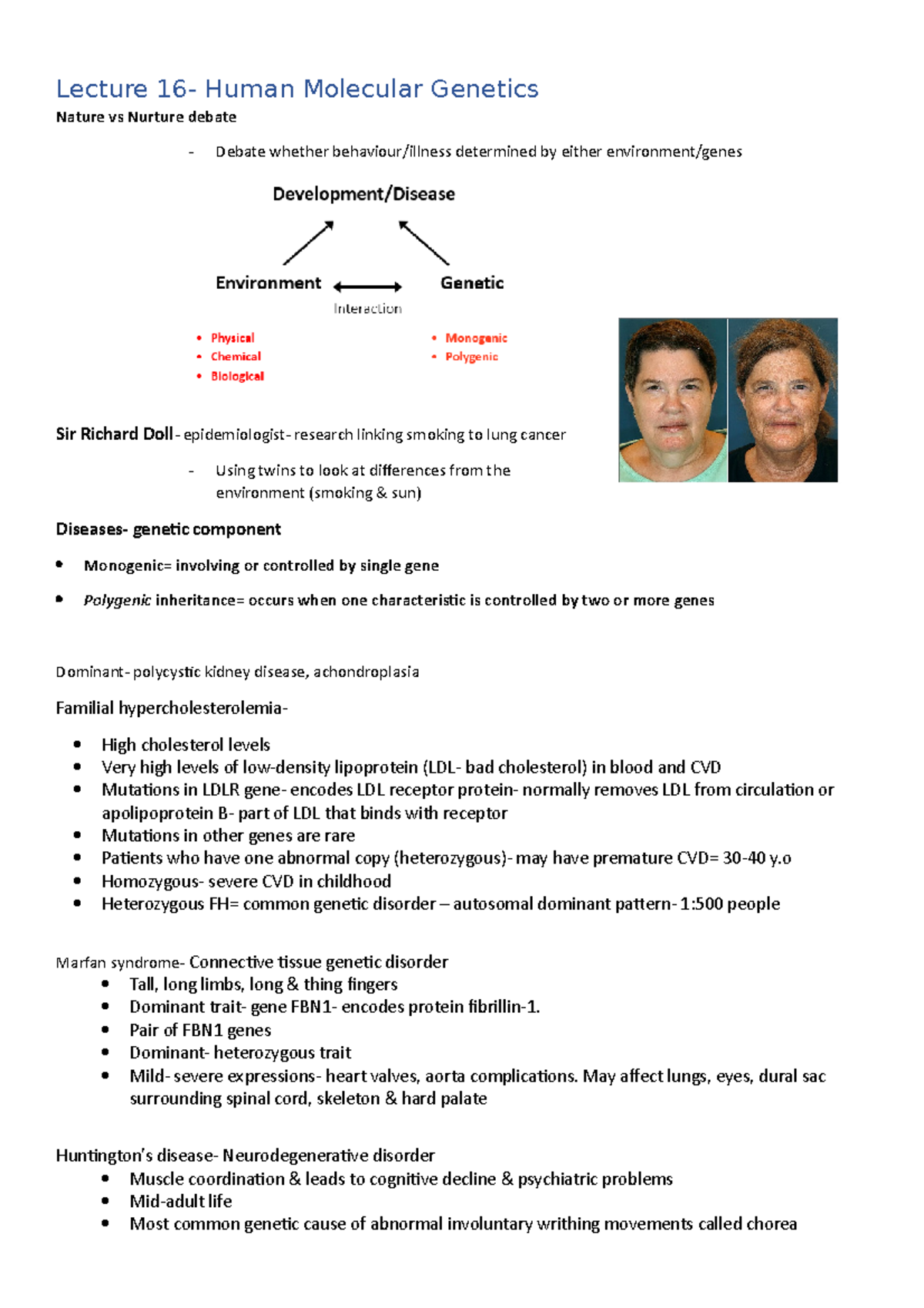 G- Lecture 16- 26.11.2019- Notes - Lecture 16- Human Molecular Genetics ...