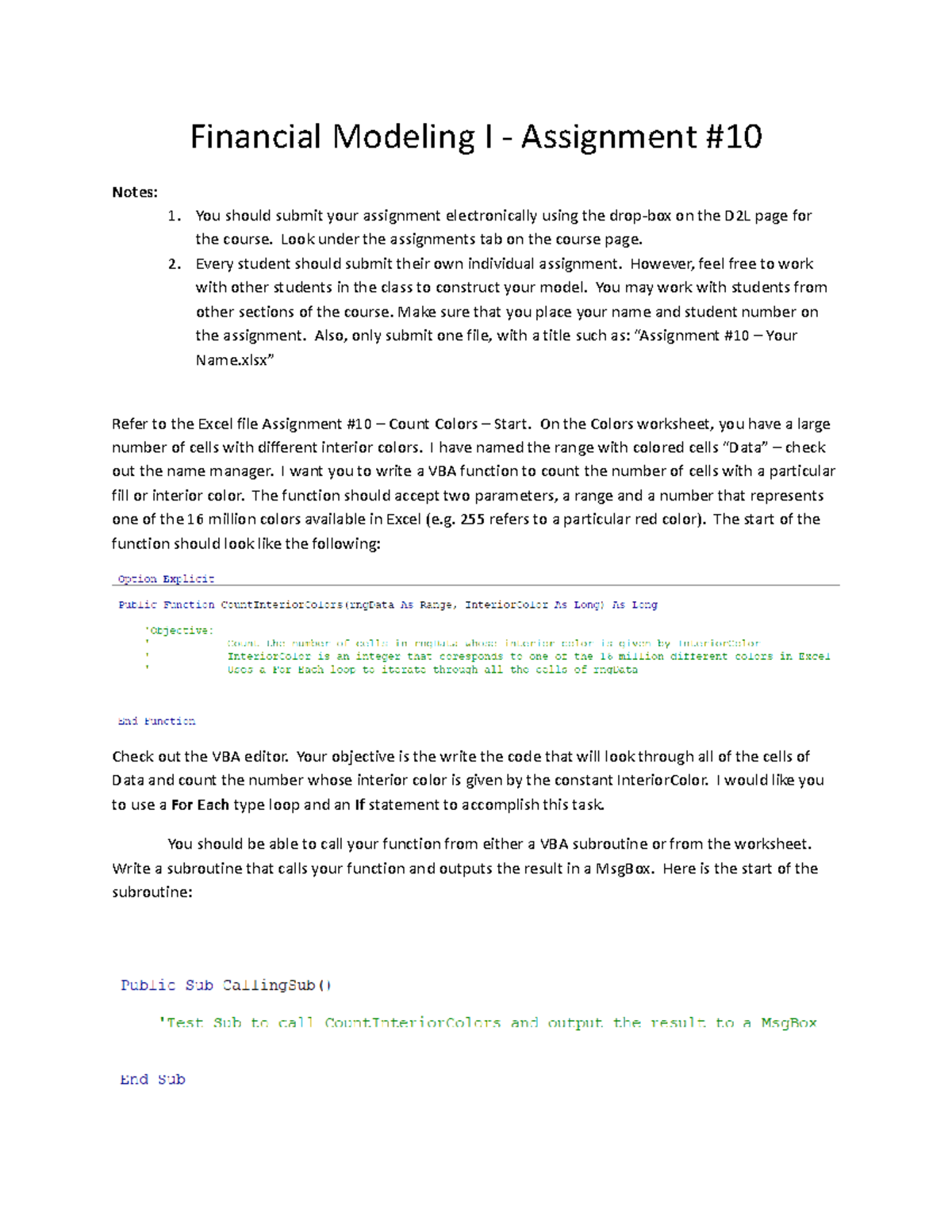 Assignment 10 Vba Count Interior Colors Instructions Financial