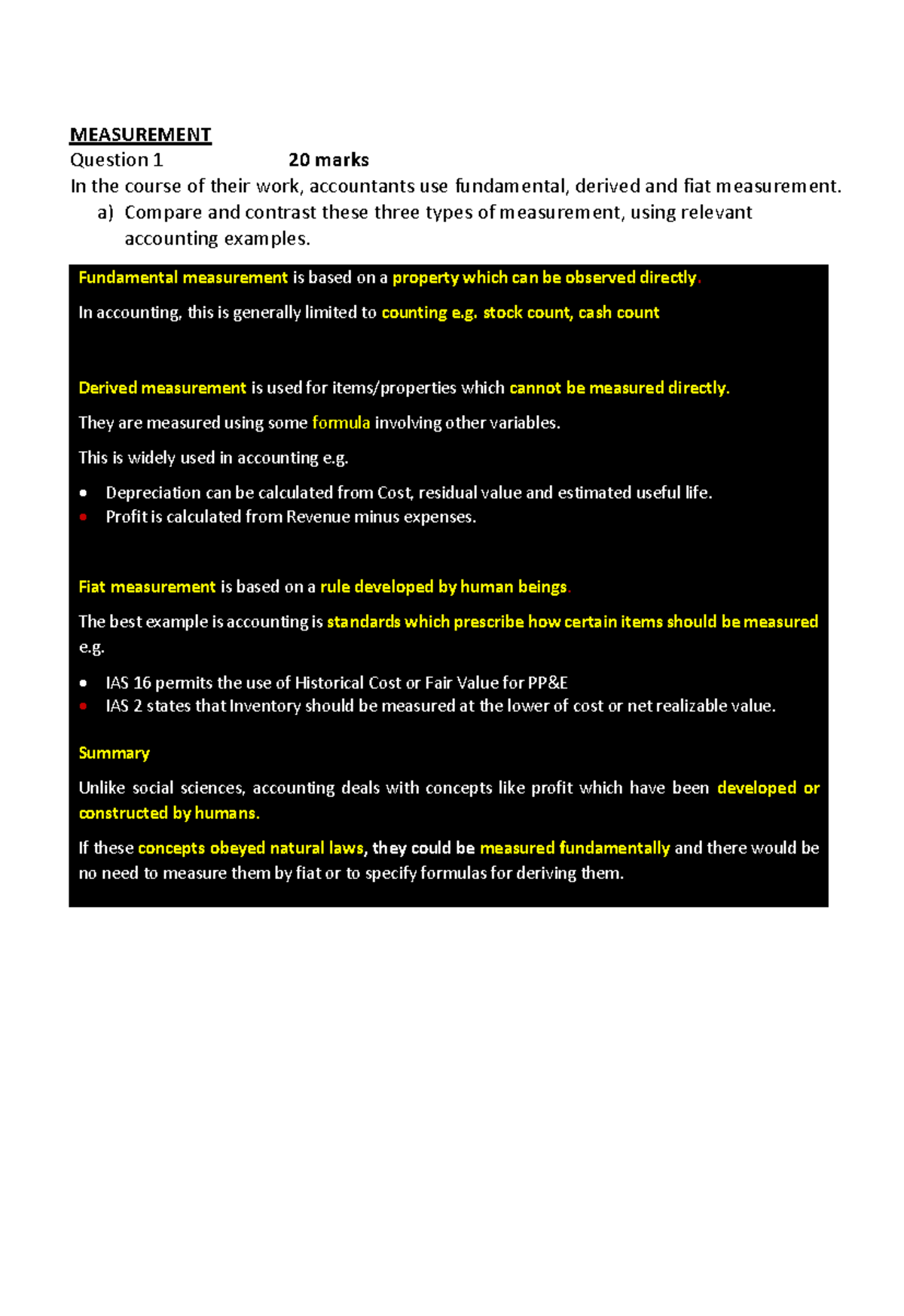 AF301 MST Revision Questions - MEASUREMENT Question 1 20 marks In the ...