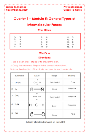 Physical Science M3 8 Quiz 1st Quarter - Quarter 1 – Module 3-Module 8 ...