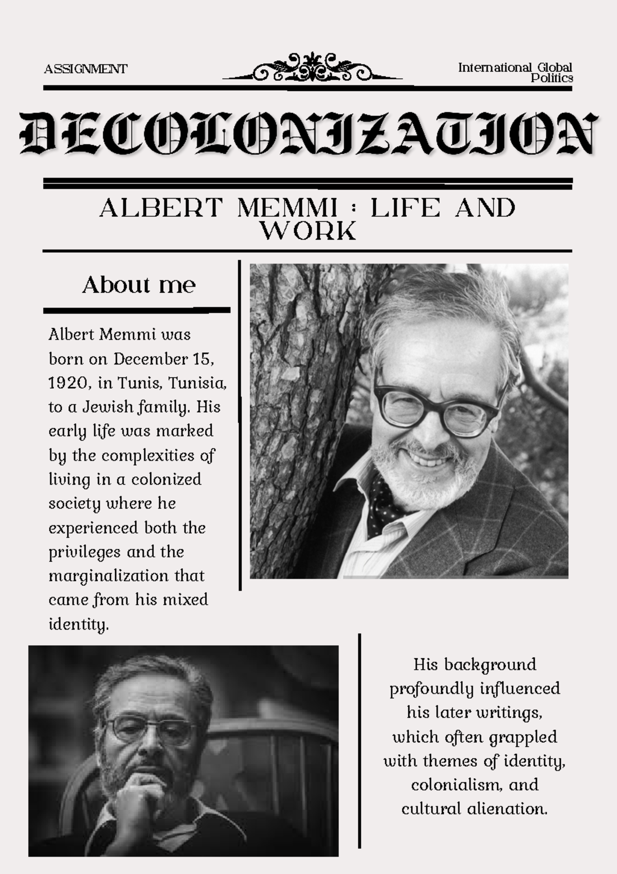 The Decolonization Albert Memmi - ALBERT MEMMI : LIFE AND WORK Albert ...