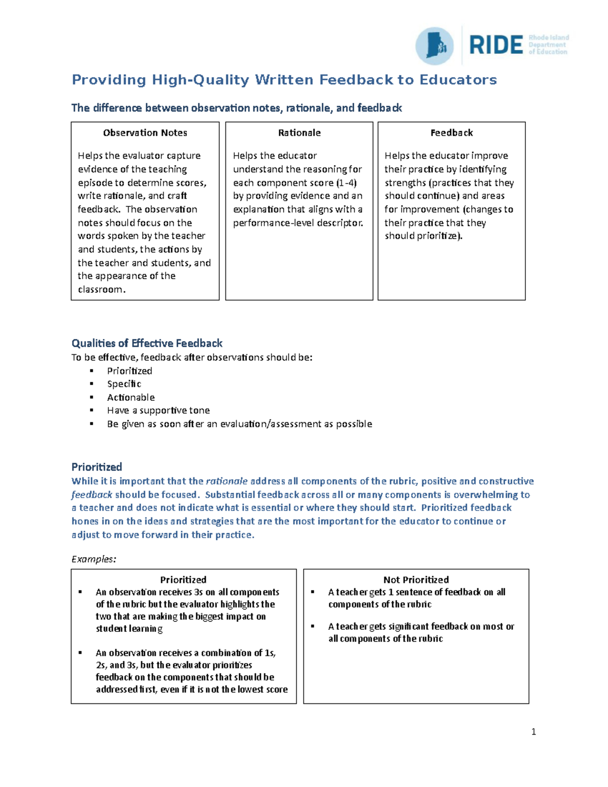 High-Quality Feedback Calibration Participant Packet - Providing High ...