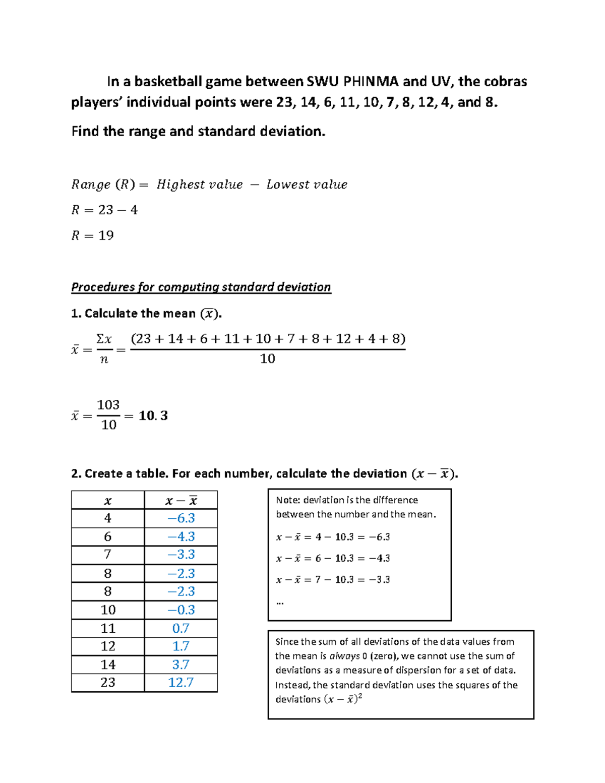 MAT-152 Module-11 Computing-Measures-of-Dispersion - In a basketball ...