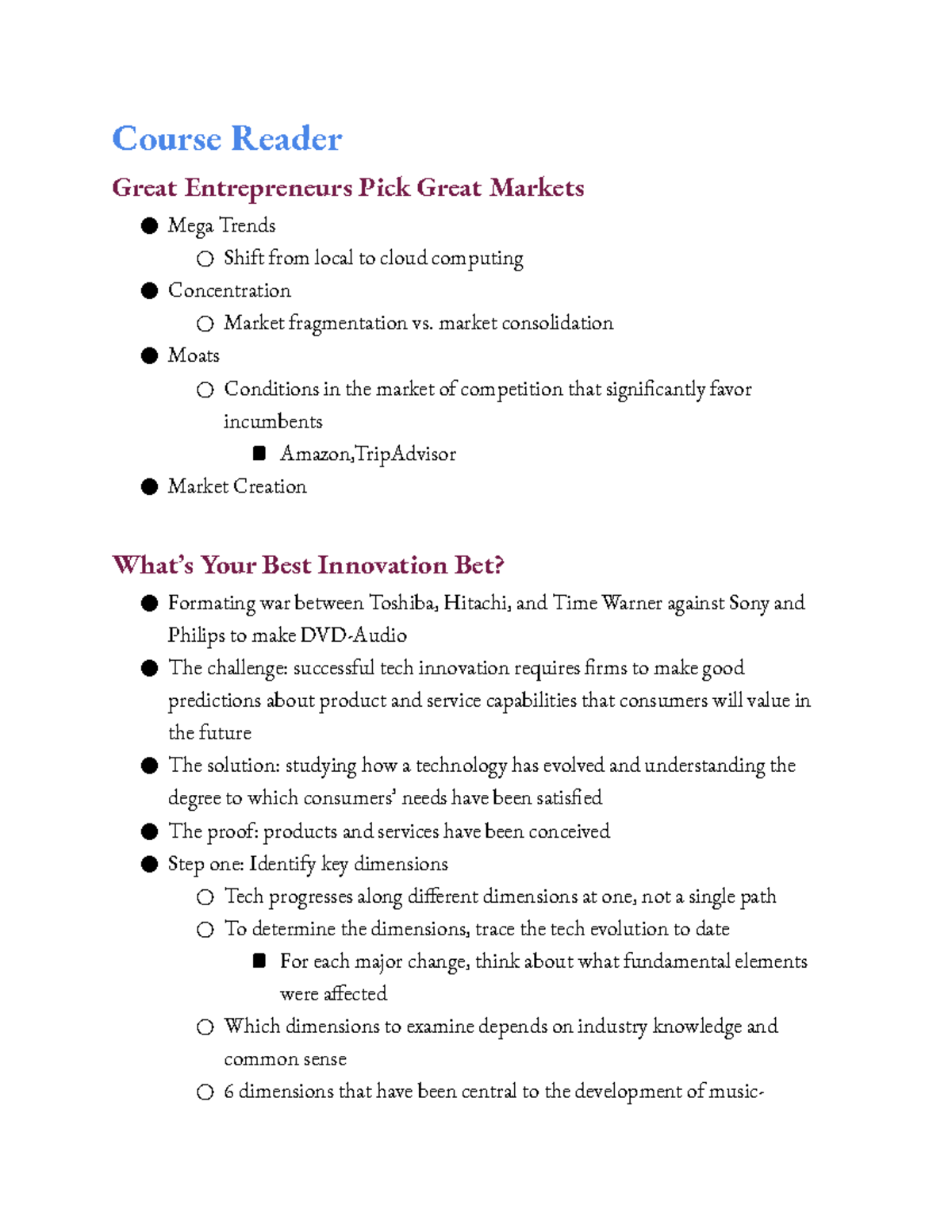 MGT 121A Reading Notes Week 4 - Course Reader Great Entrepreneurs Pick ...