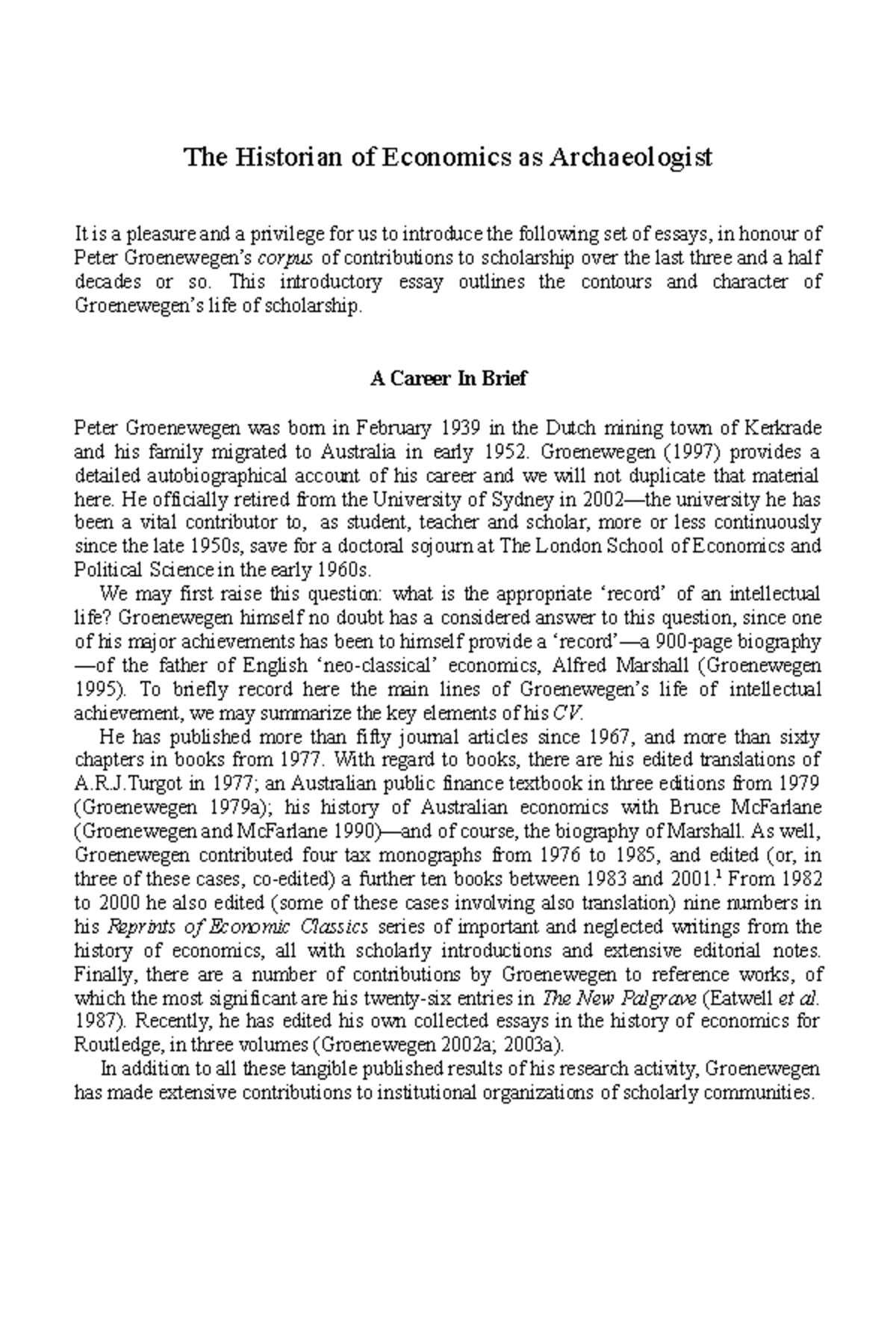 The Historian of Economics as Archaeologist - This introductory essay ...