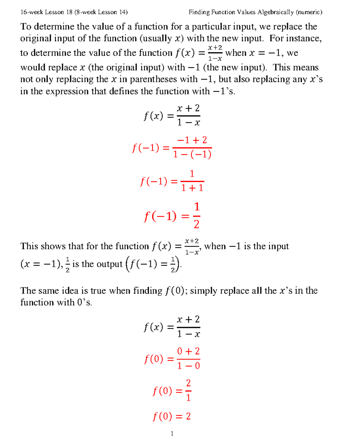 Finding Function Values Algebraically Numeric To Determine The Value Of A Function For A