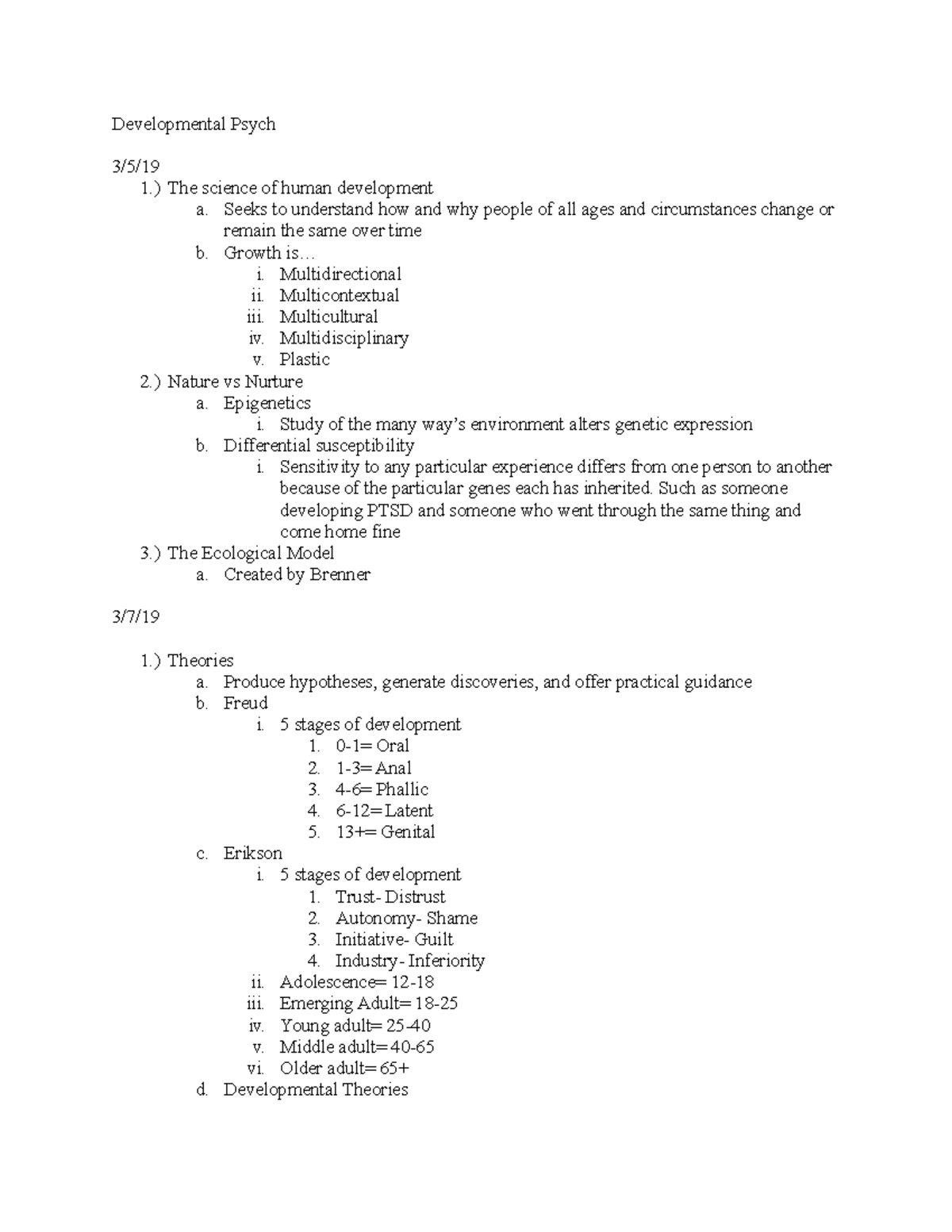 Developmental Psych Notes - Developmental Psych 3/5/ 1.) The science of ...
