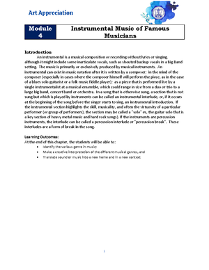 GEC006 ART APP Module 1 - Art appreciation - THIS MODULE IS FOR THE EXCLUSIVE USE OF THE ...