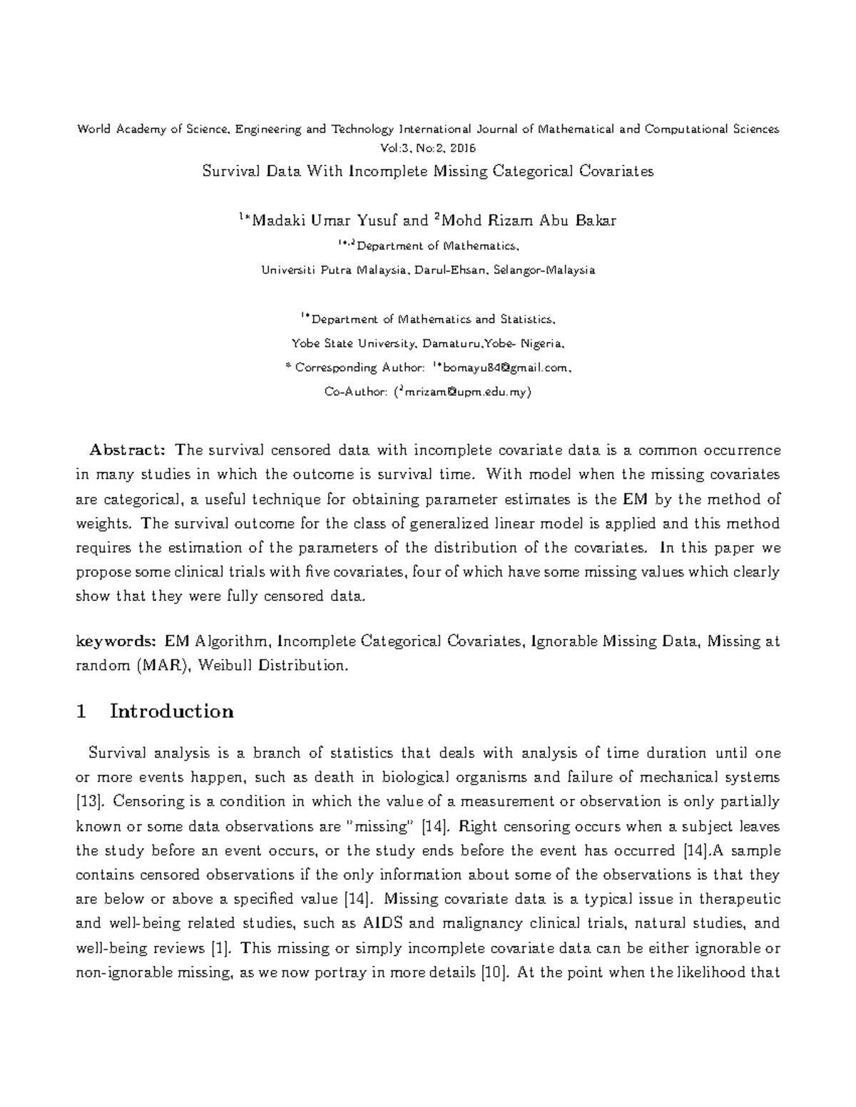 Survival Data With Incomplete Missing Categorical Covariates Edu Abstract The Survival