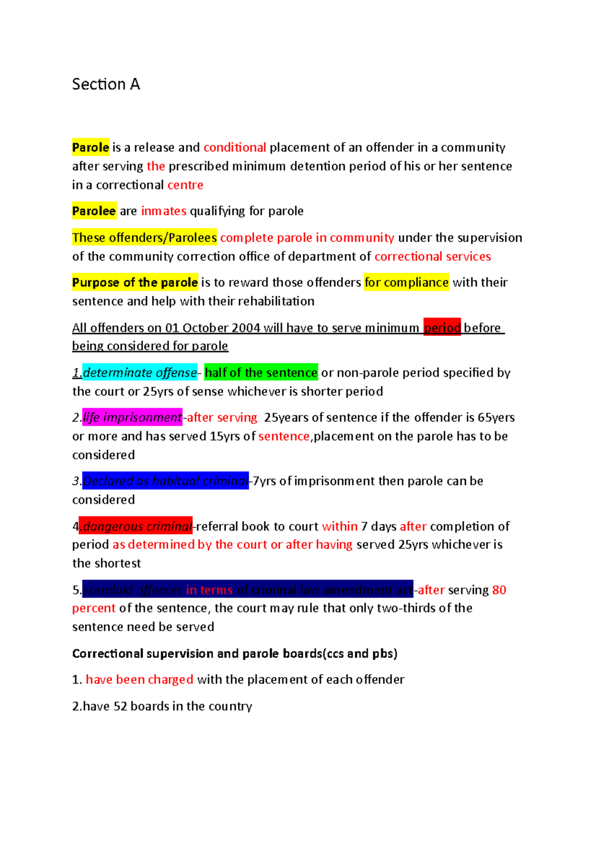 Section A - THIS ARE WORD WRITTEN NOTES SUMMARISED - Section A Parole ...