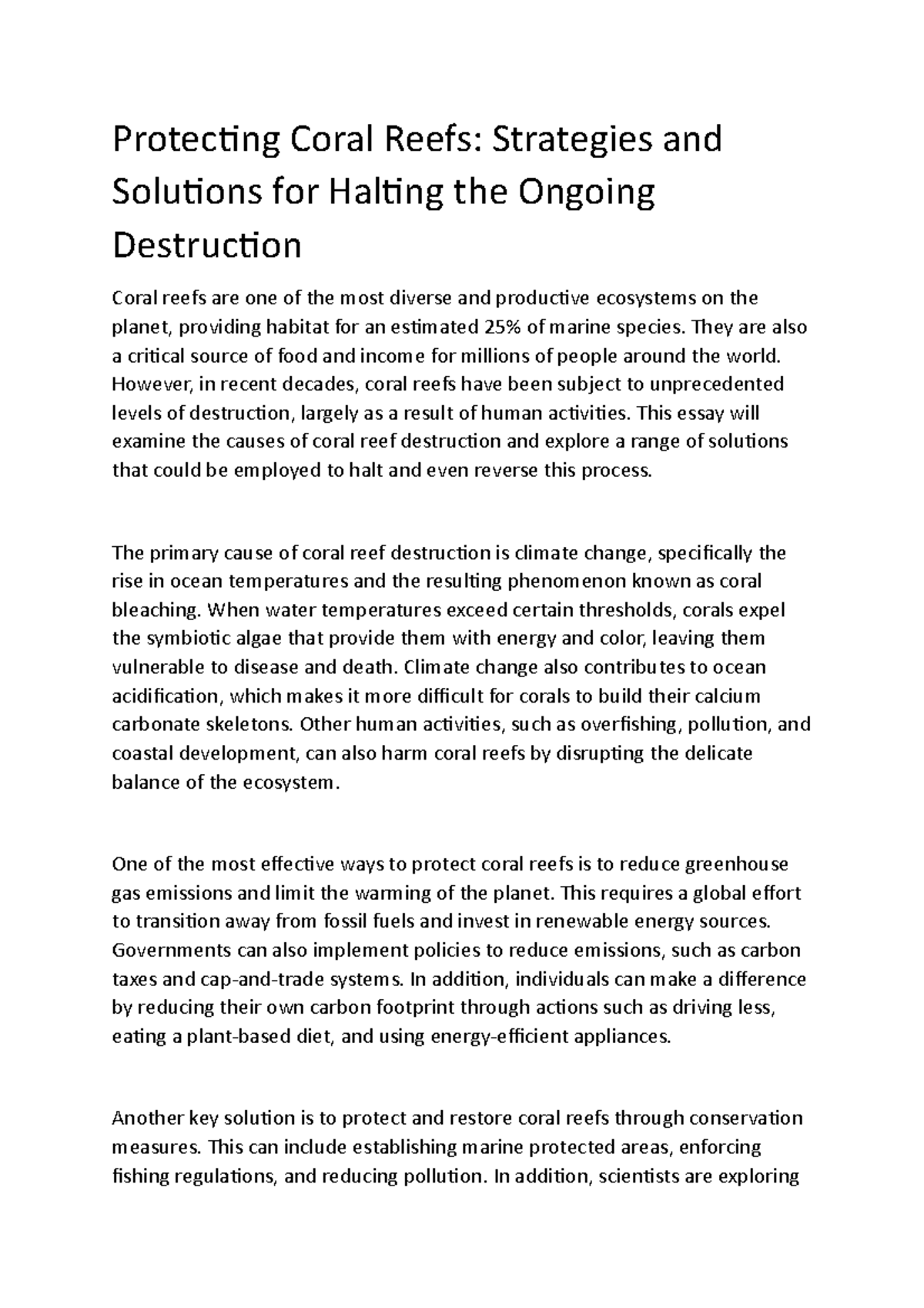 Protecting Coral Reefs, Strategies and Solutions for Halting the ...