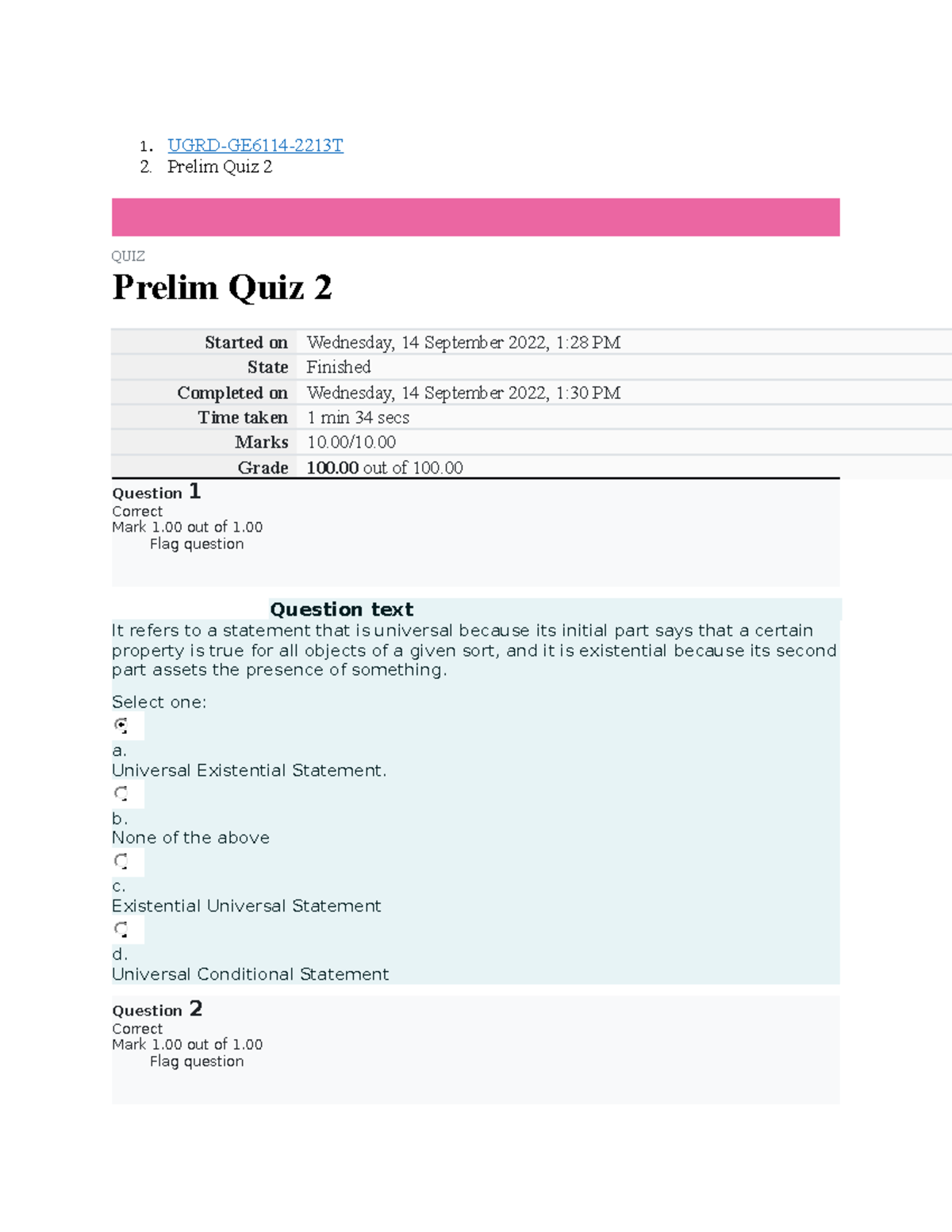 Prelims 2 - QUIZ - 1. UGRD-GE6114-2213T 2. Prelim Quiz 2 QUIZ Prelim ...