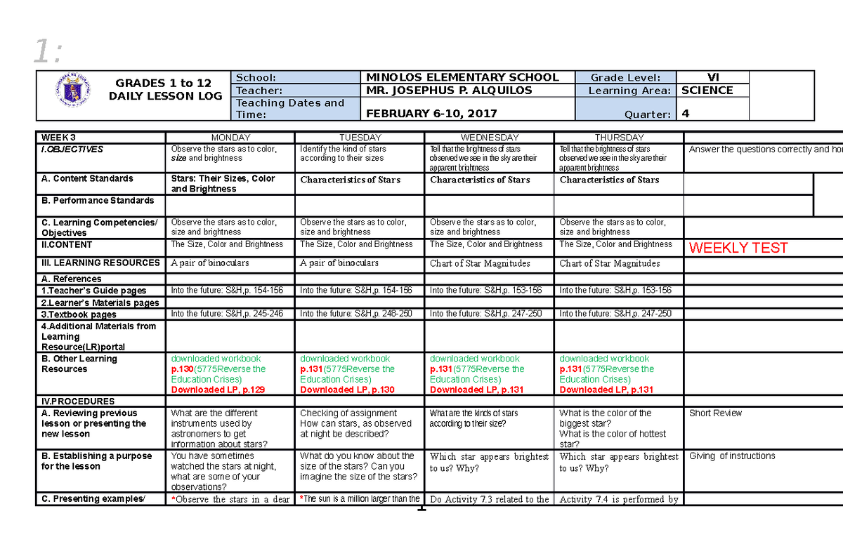 This contains lesson plan in science 9 subject. - GRADES 1 to 12 DAILY ...