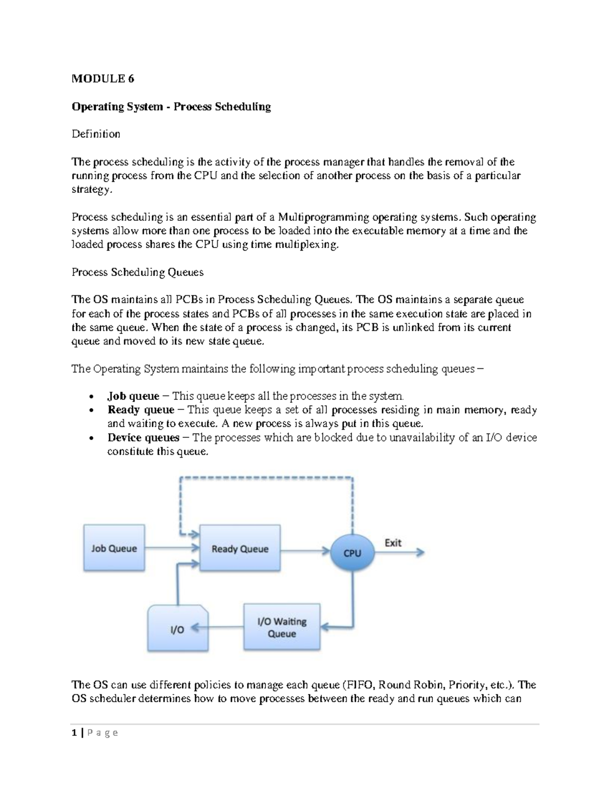 Module 6 Process Scheduling - MODULE 6 Operating System - Process Scheduling Definition The ...