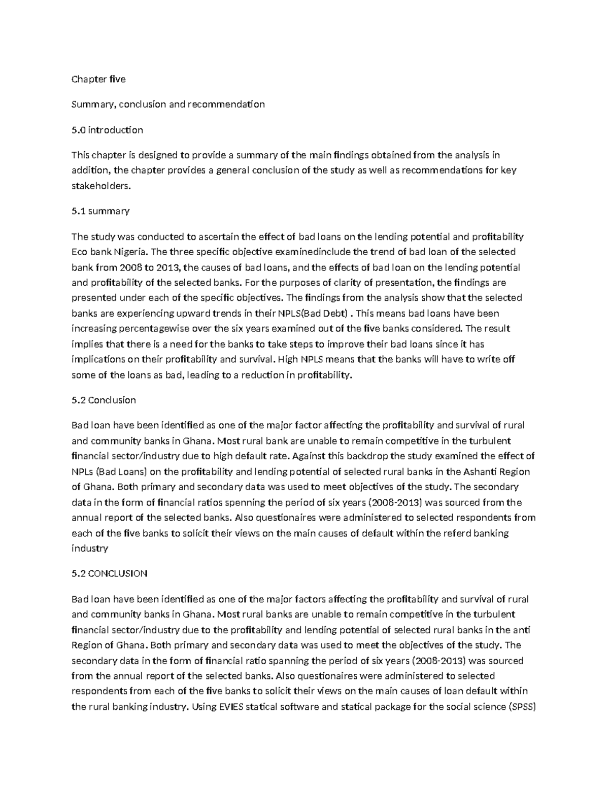 Chapter five-amina - Jjjnmjj - Chapter five Summary, conclusion and ...