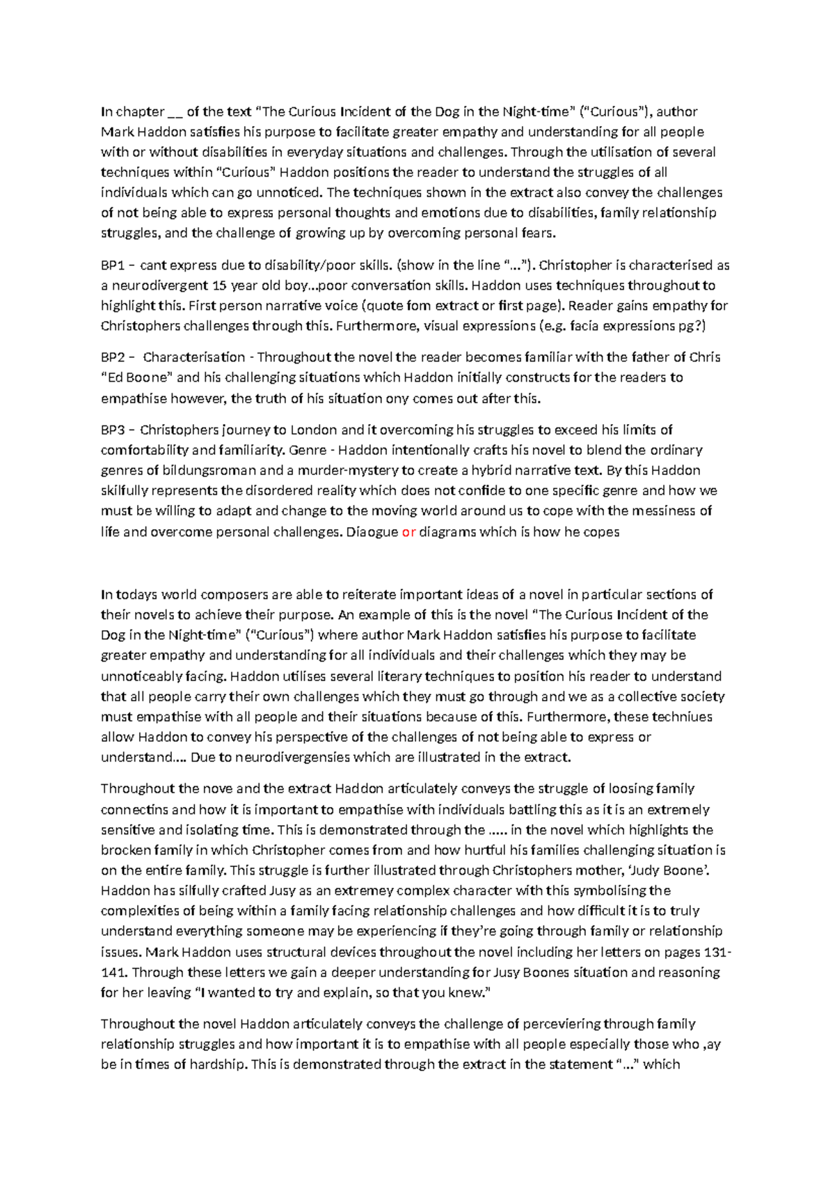 English Curious Incident of the Dog in the Night Time essay structure ...