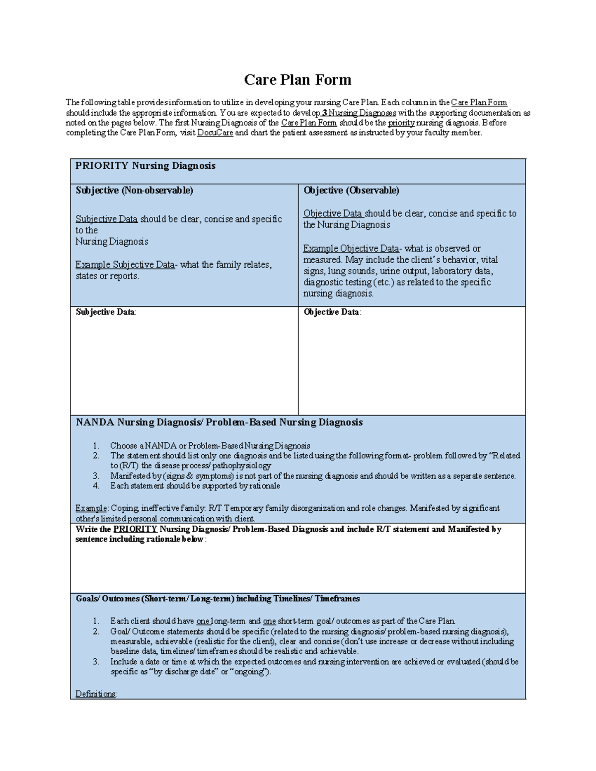 PN Care Planning Tool Adult i and Adult II 06052024 - Care Plan Form ...