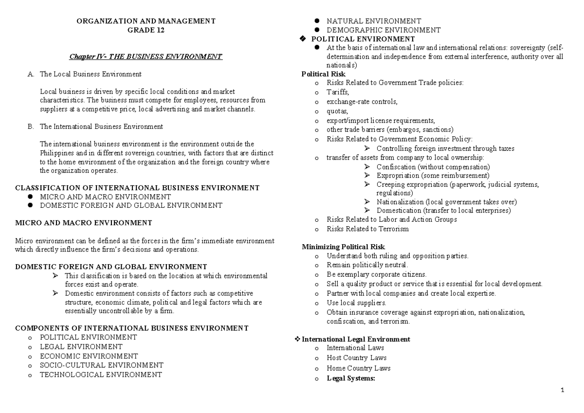 Handouts-1 - Handout 1 - ORGANIZATION AND MANAGEMENT GRADE 12 Chapter ...