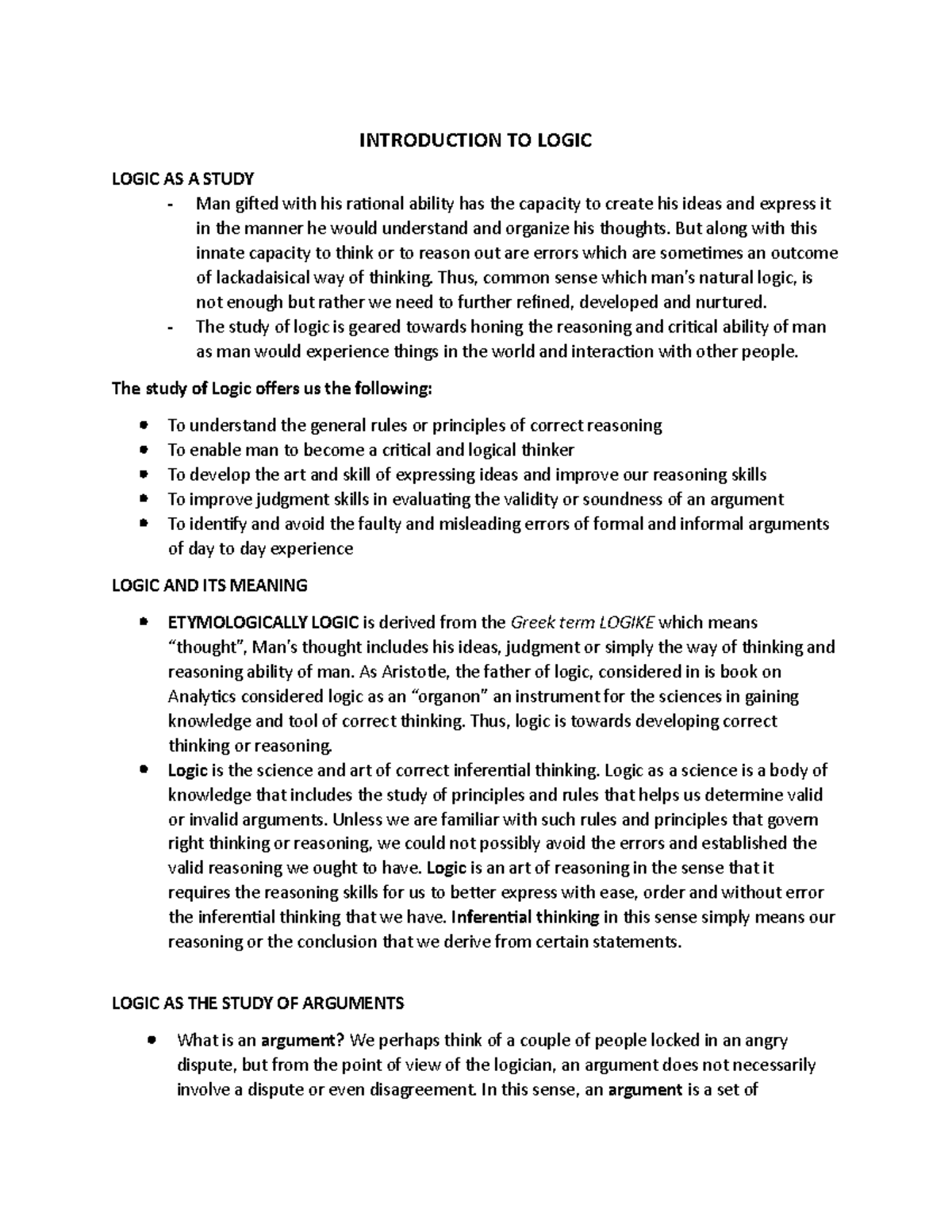 Logic - Ms. J - INTRODUCTION TO LOGIC LOGIC AS A STUDY - Man gifted ...