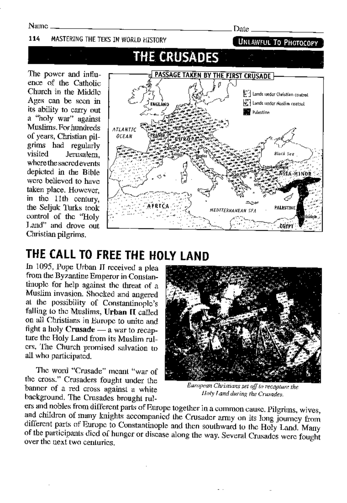 The Crusades Reading World History - Name Date 114 MASTERING THE TEKS ...