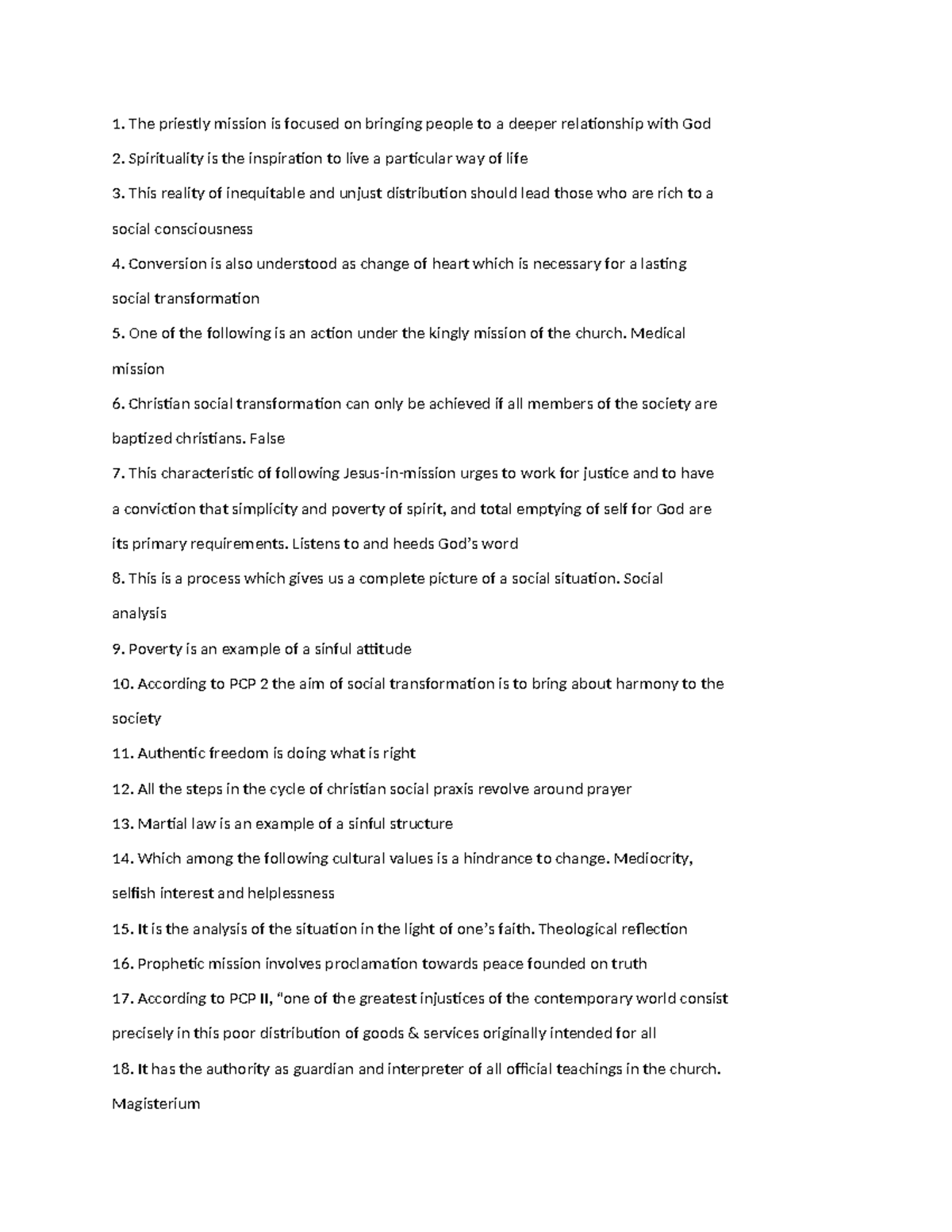 Quiz-a - Quiz - The priestly mission is focused on bringing people to a ...