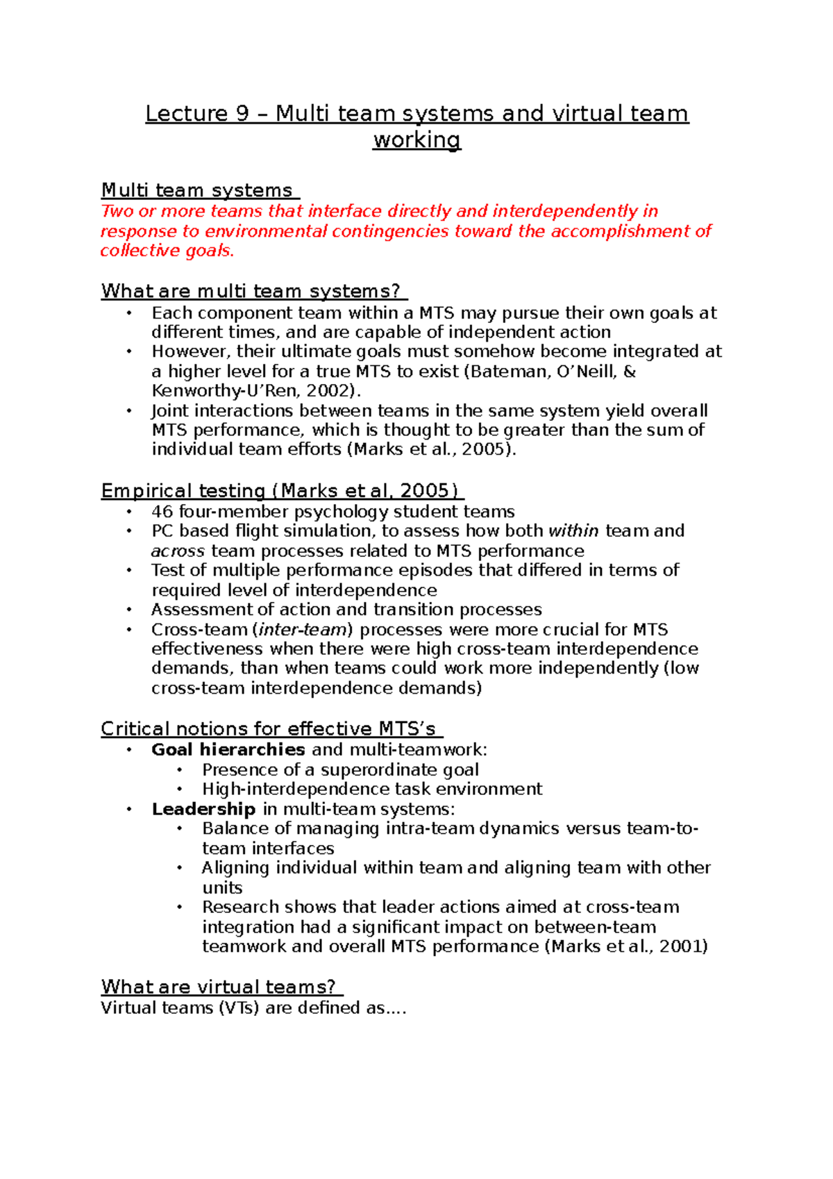 Lecture 9 – Multi team systems and virtual team working - Lecture 9 ...