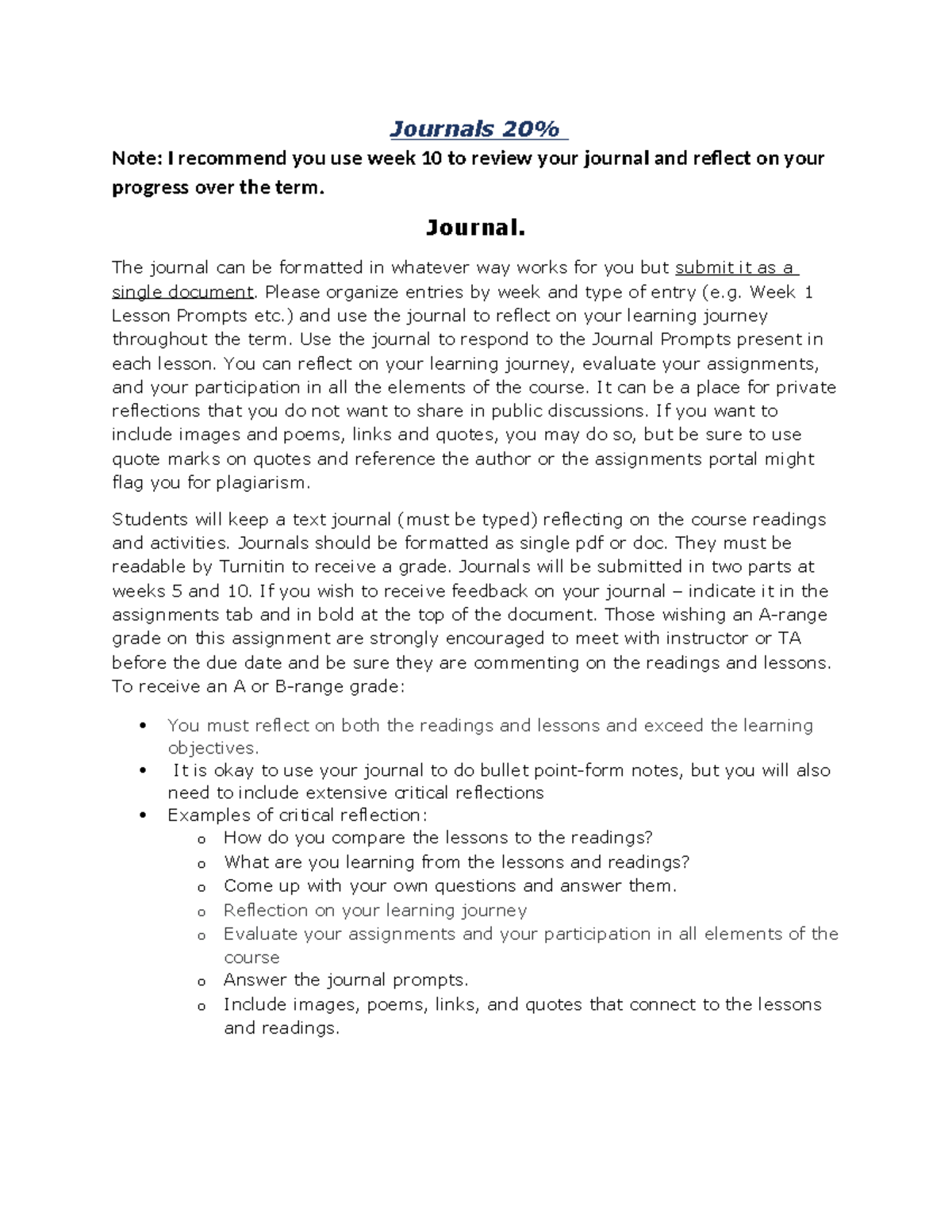 Journal FAQs - Practice assignment - Journals 20% Note: I recommend you ...