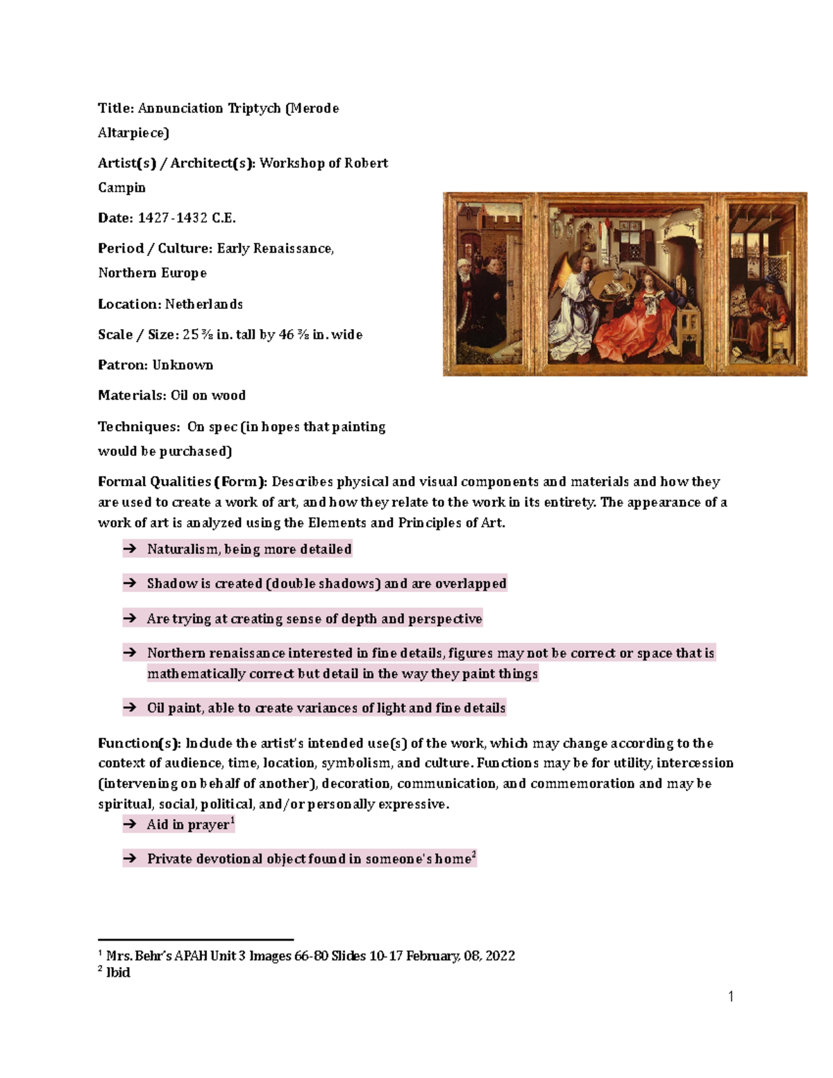 APAH- Study Guide Templates #66-73 - Title: Annunciation Triptych ...