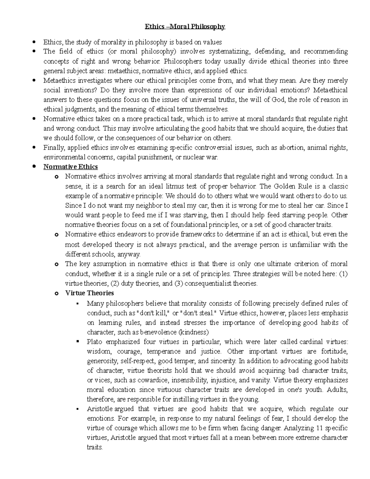 Ethics in Philosophy - Ethics –Moral Philosophy Ethics, the study of ...