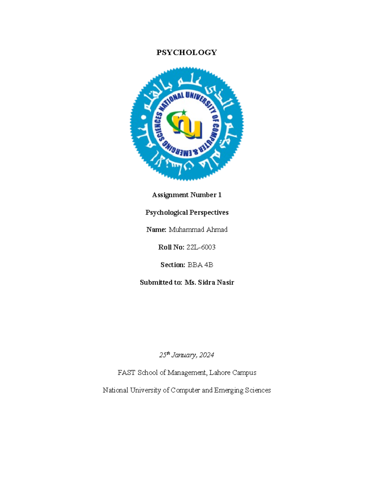 Assignment 01 - 5 Perspectives of Psychology (Nature Vs Nuture ...