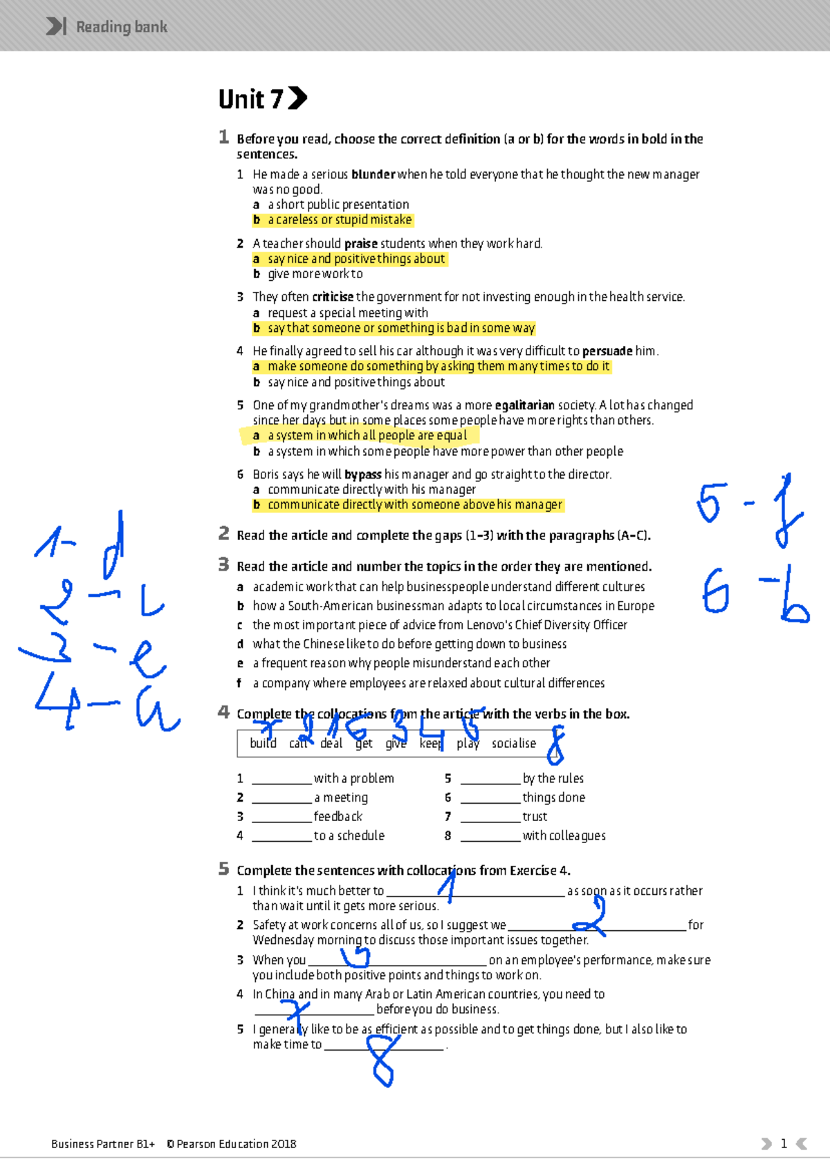 D14 U7 Extra Reading - Reading bank Unit 7 1 Before you read, choose the correct de nition (a or ...