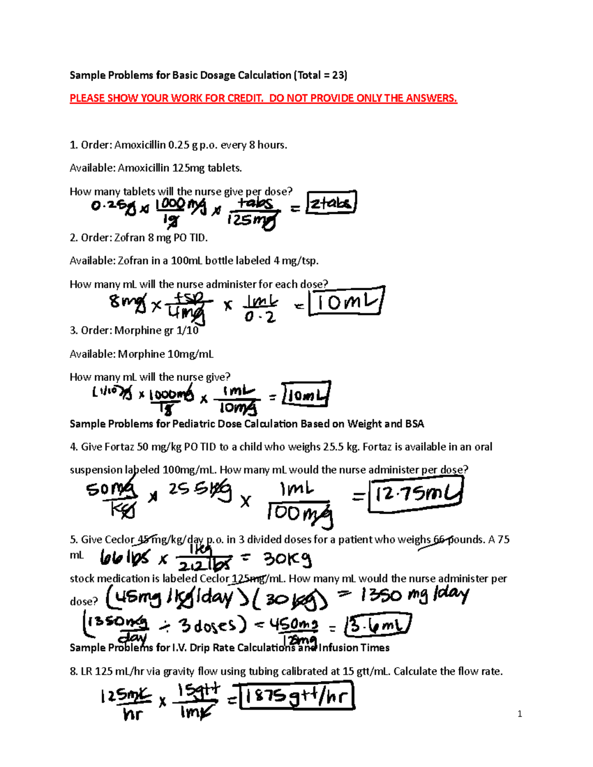 Week 10 Assignment Med Math Practice - Sample Problems for Basic Dosage ...