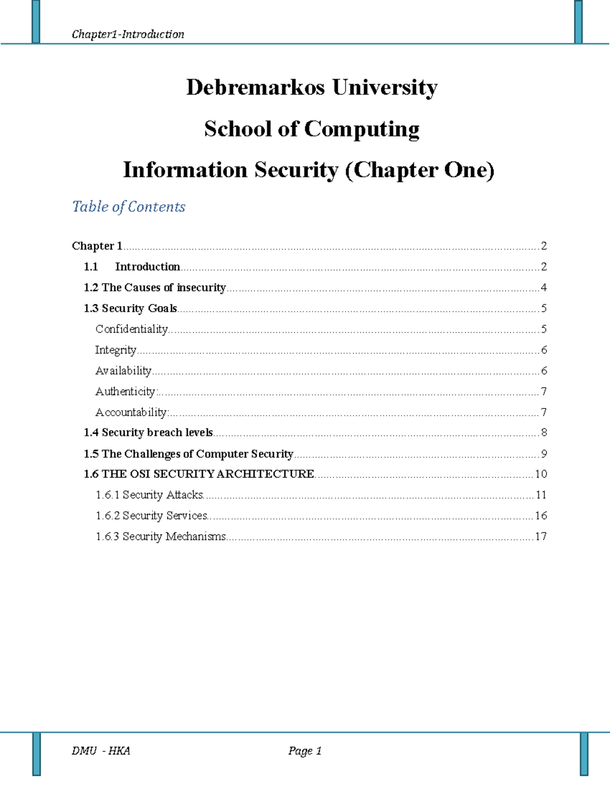 Computer Security Chapter 1 Debremarkos University School Of Computing Information Security