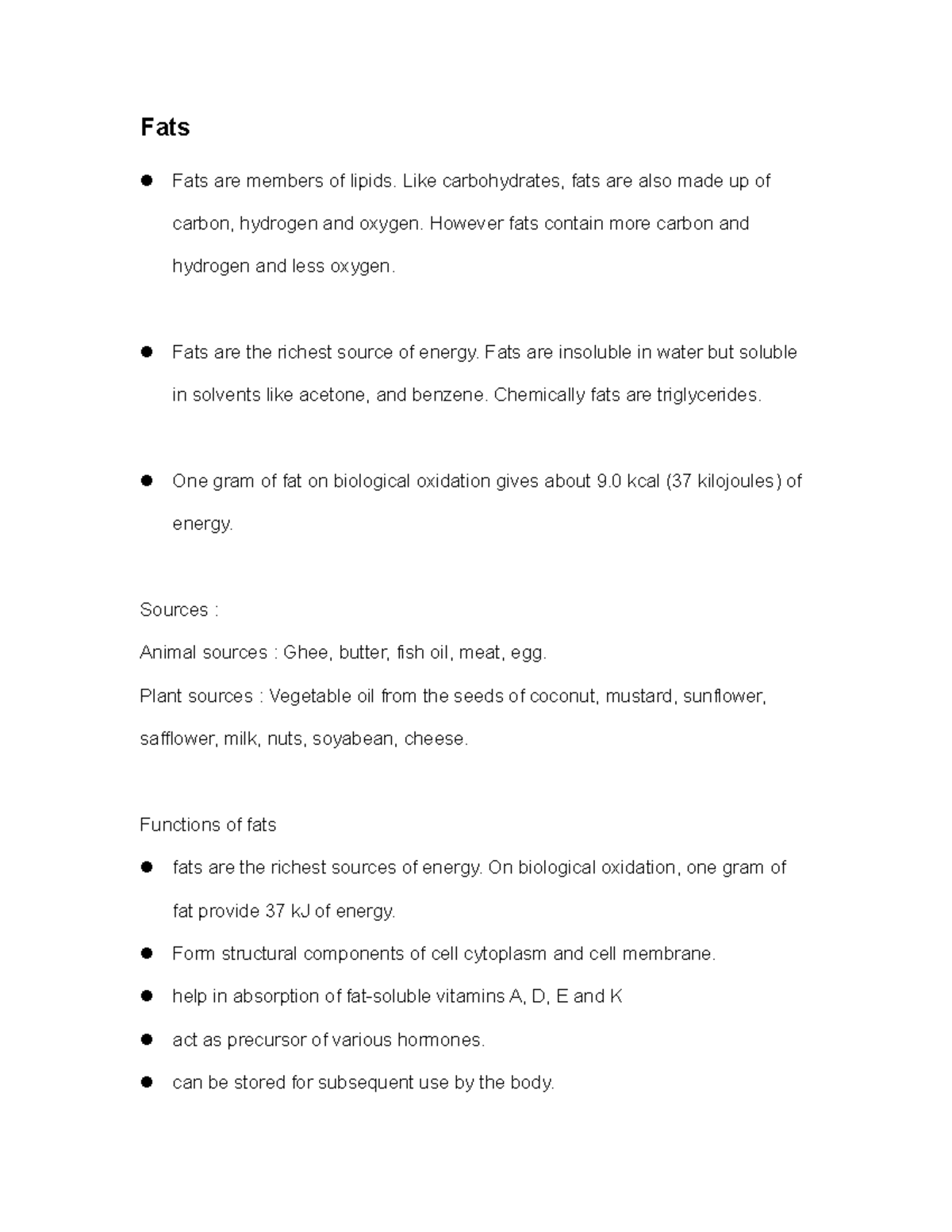 All About Fats Notes - Fats Fats are members of lipids. Like ...