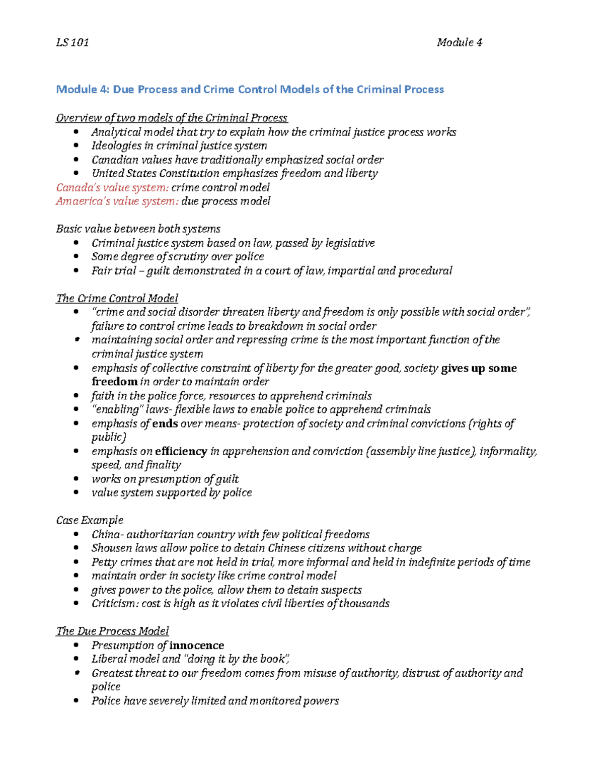 LS 101 - Module 4 Notes - LS 101 Module 4 Module 4: Due Process and ...