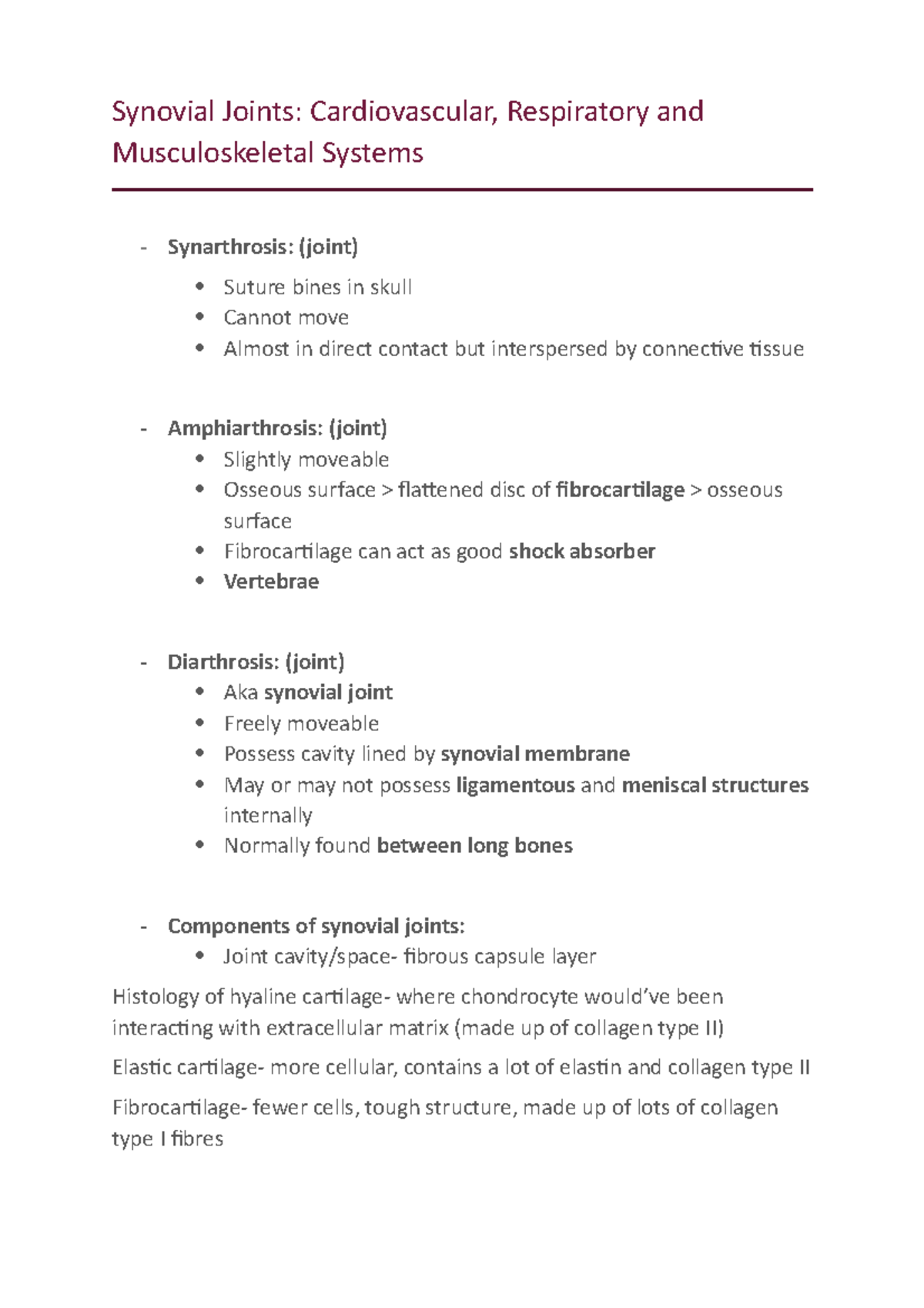 Synovial Joints CRM - Synovial Joints: Cardiovascular, Respiratory and ...