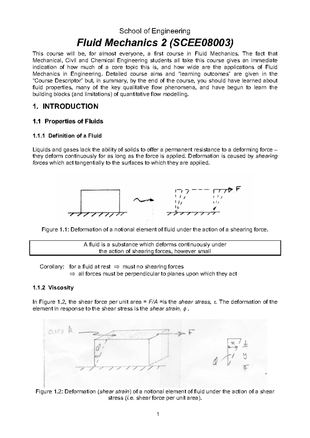 Chapter 1 Notes (17:18) - School of Engineering Fluid Mechanics 2 ...