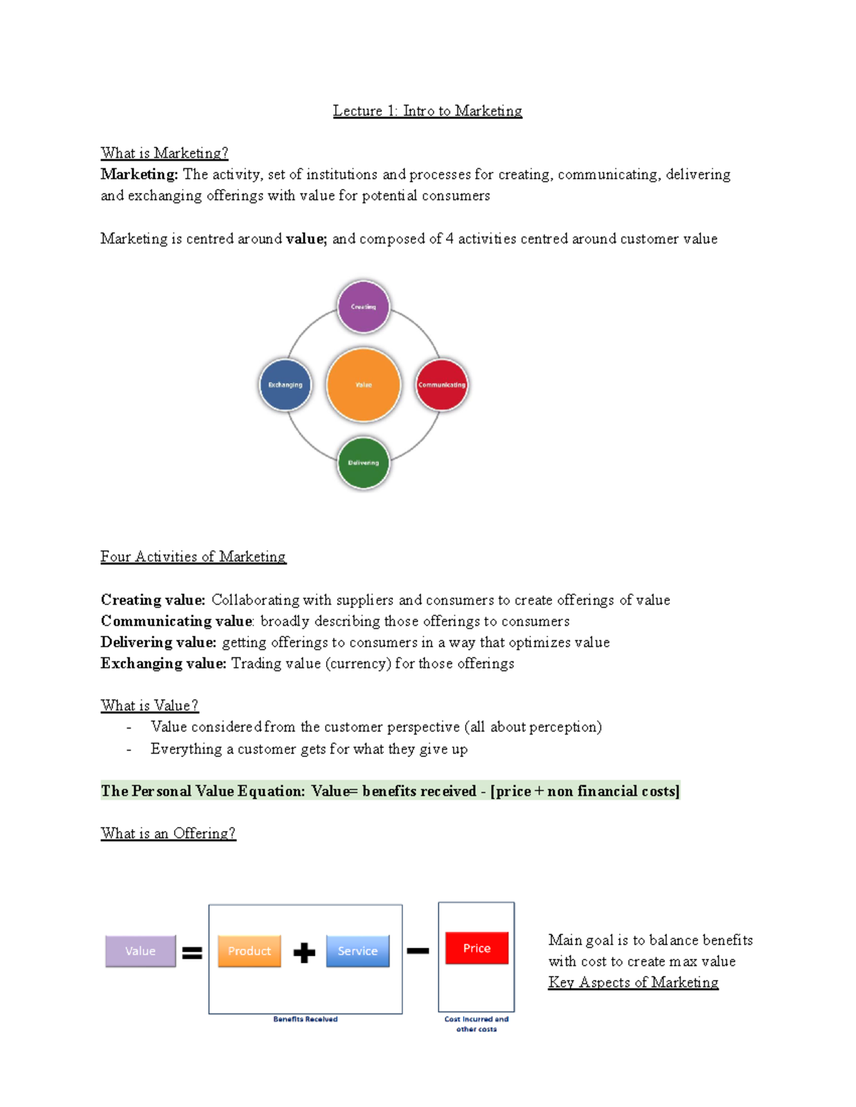 MKT100 Lecture Notes - All classes - Lecture 1: Intro to Marketing What ...