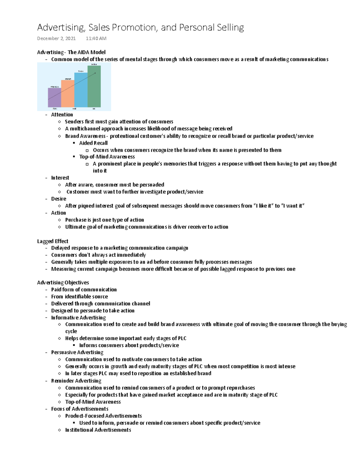 Chapter 15 Lecture Notes - Advertising, Sales Promotion, and Personal ...