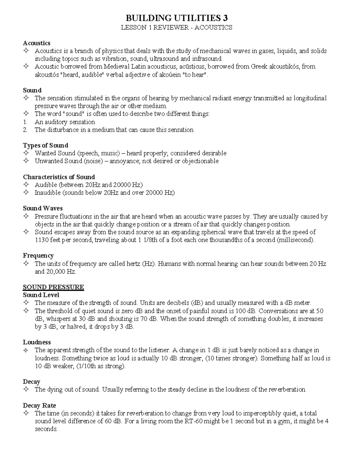 ARCBU31 Lesson 1 - Reviewer - BUILDING UTILITIES 3 LESSON 1 REVIEWER ...