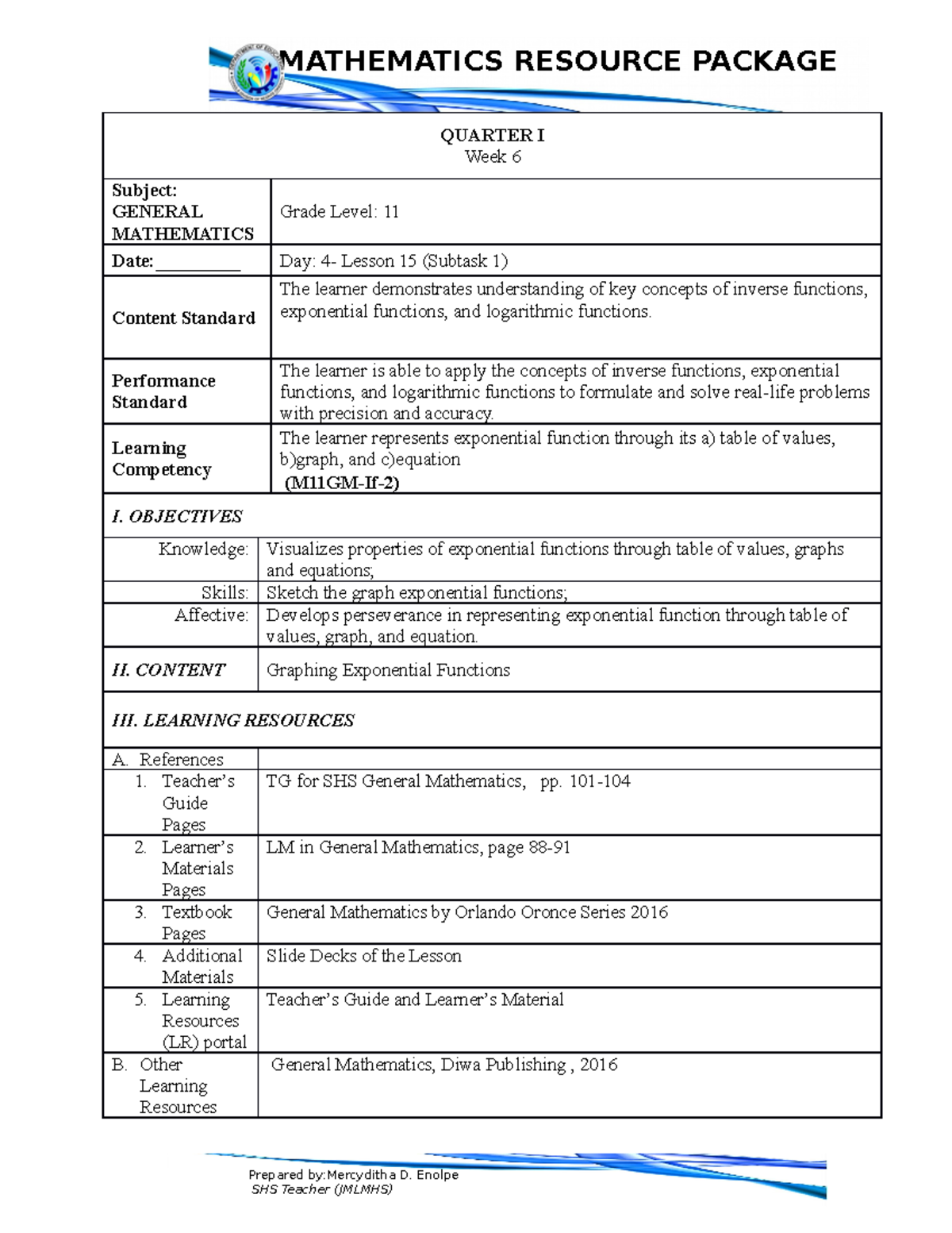 Week 6. day 4 (Lesson 15-subtask ) - Prepared by:Mercyditha D. Enolpe ...
