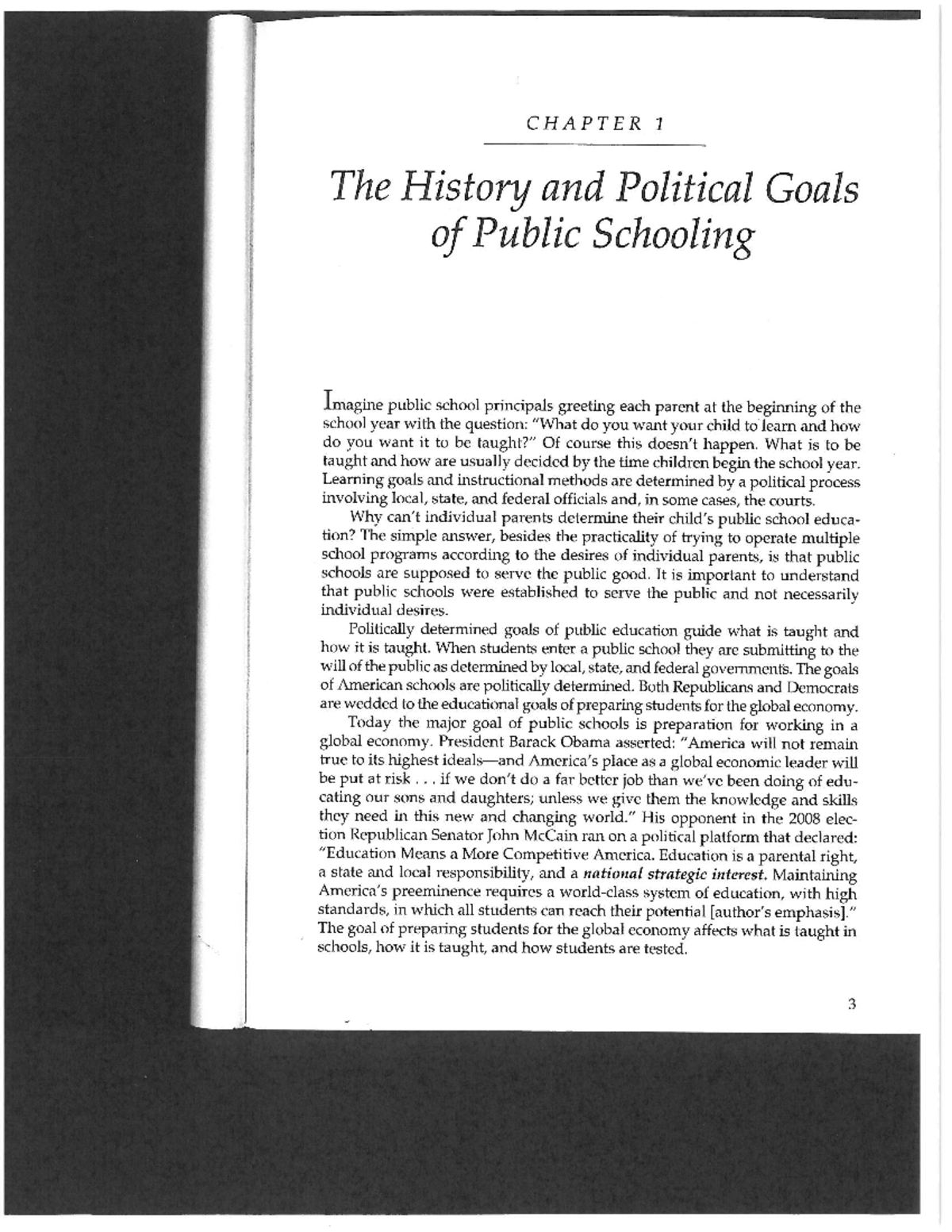 Joel Spring The History and Political Goals of Schooling - CHAPTER 1 ...
