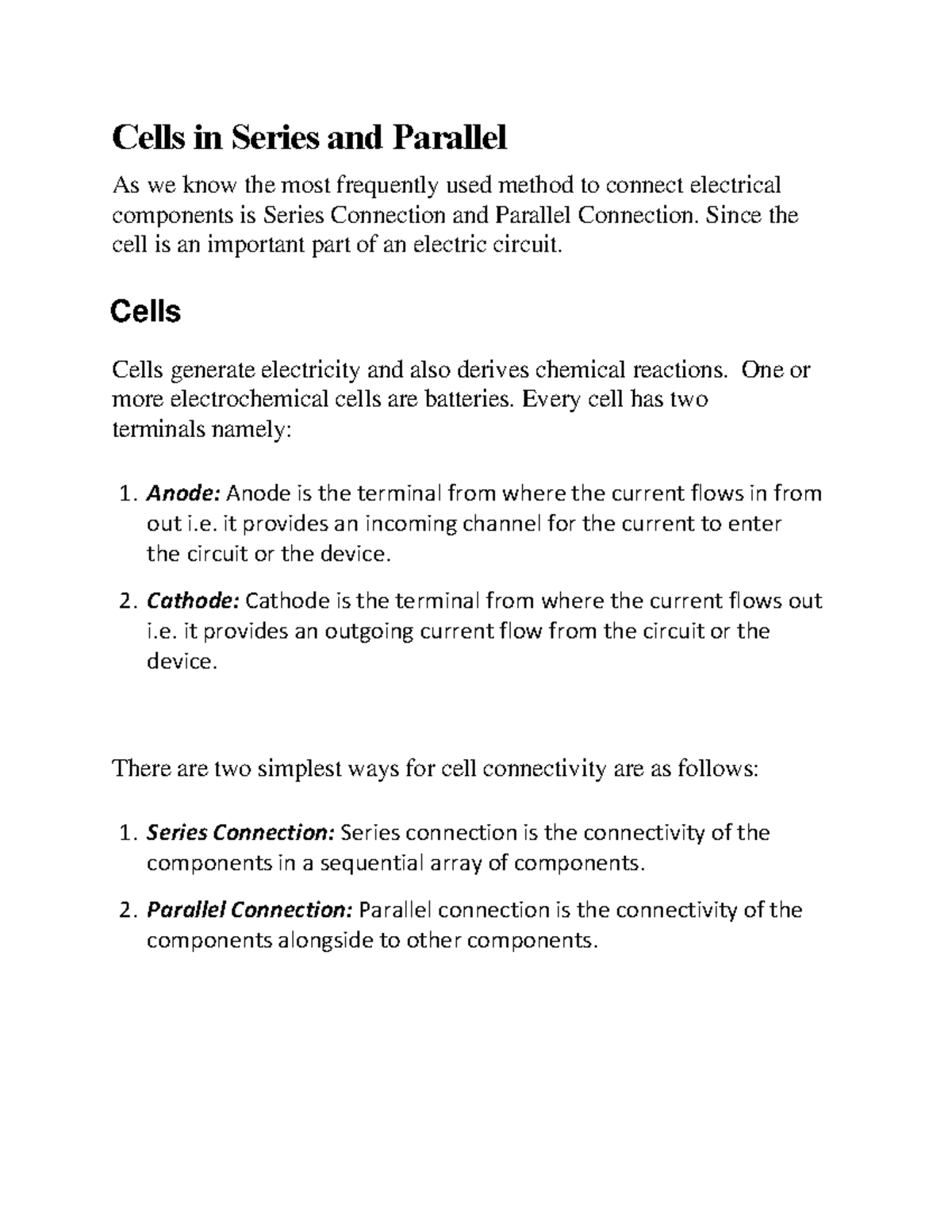 Cells in Series and Parallel - Since the cell is an important part of ...