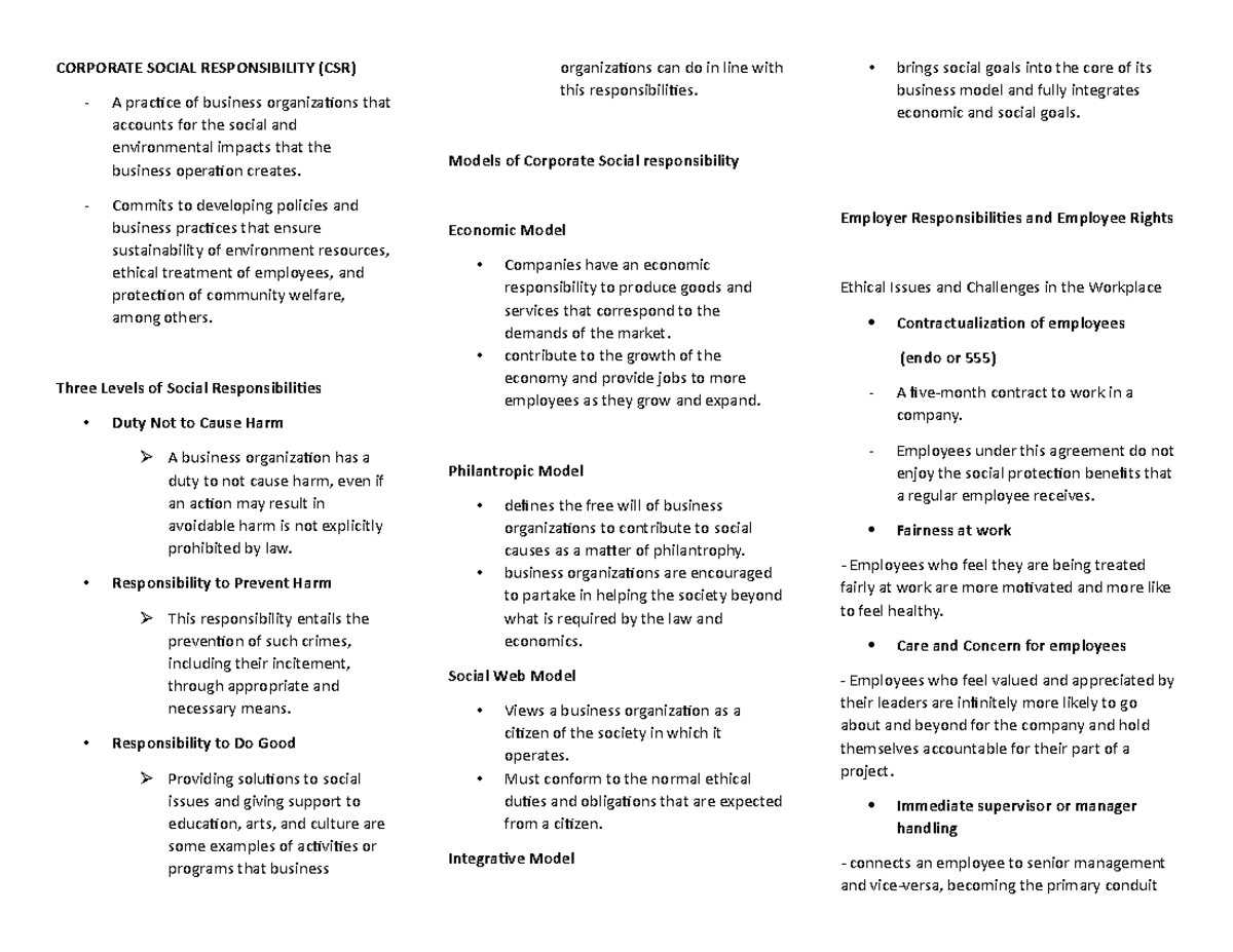 Reviewer for recitation in business ethics - CORPORATE SOCIAL ...