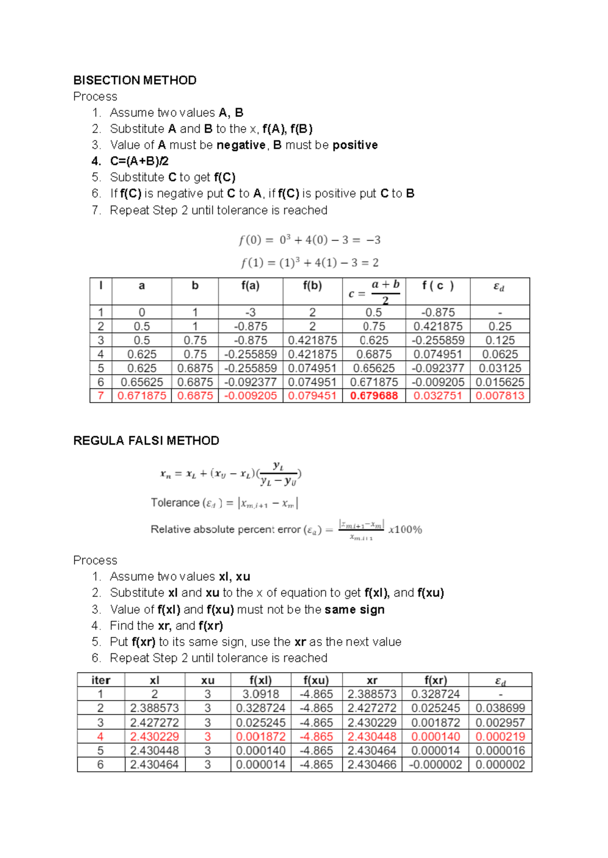 Regula Falsi Notes - BISECTION METHOD Process 1. Assume two values A, B ...