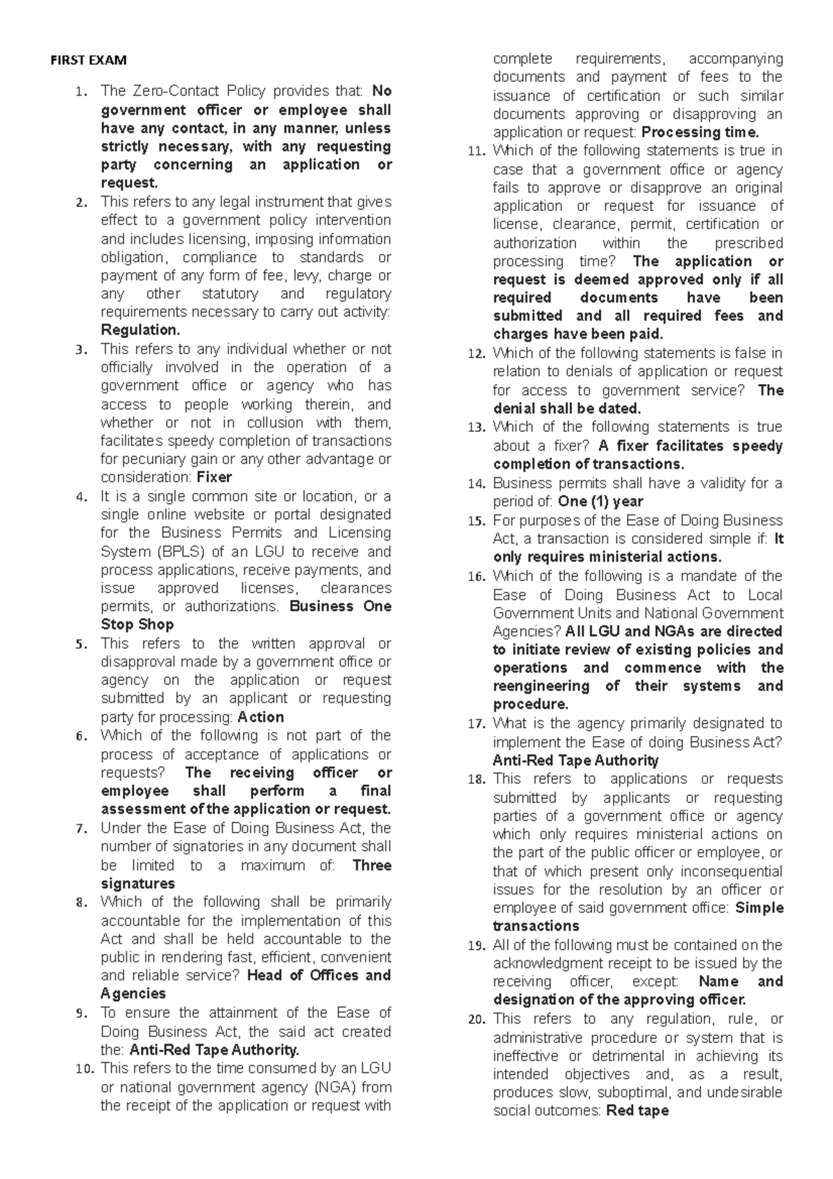 First-EXAM - Notes - FIRST EXAM The Zero-Contact Policy provides that ...