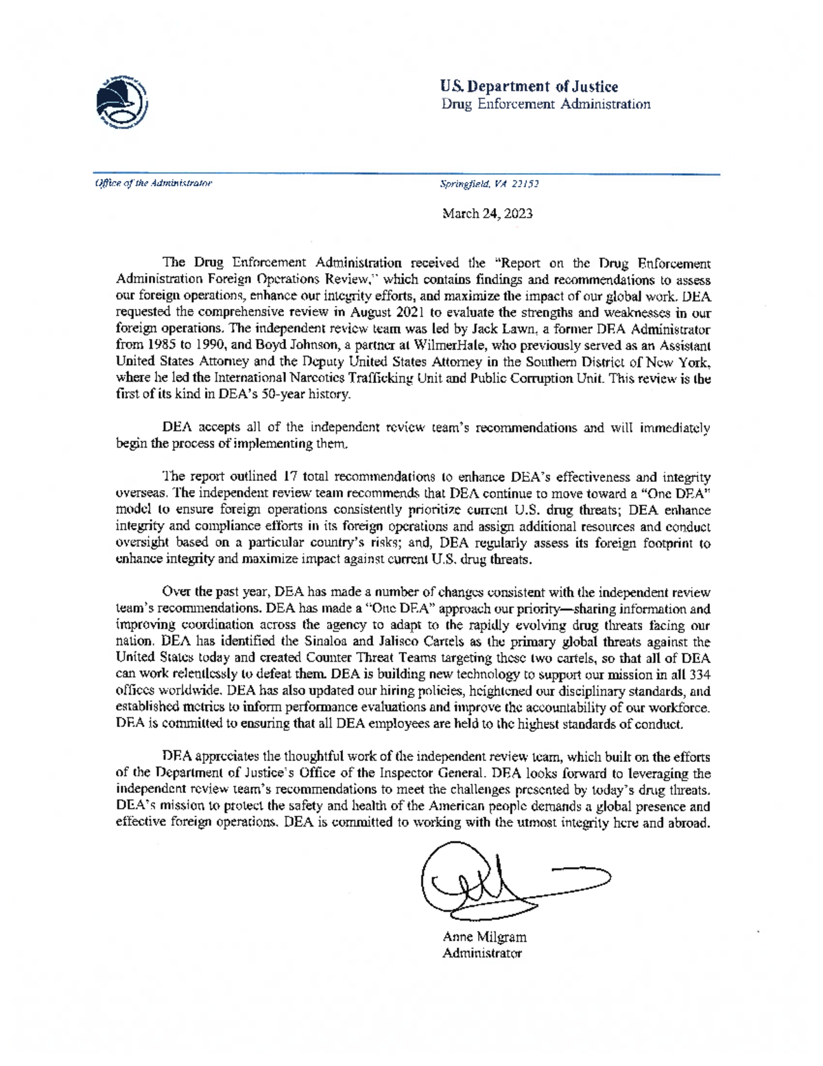 DEA Foreign Review Report - Report on the Drug Enforcement ...